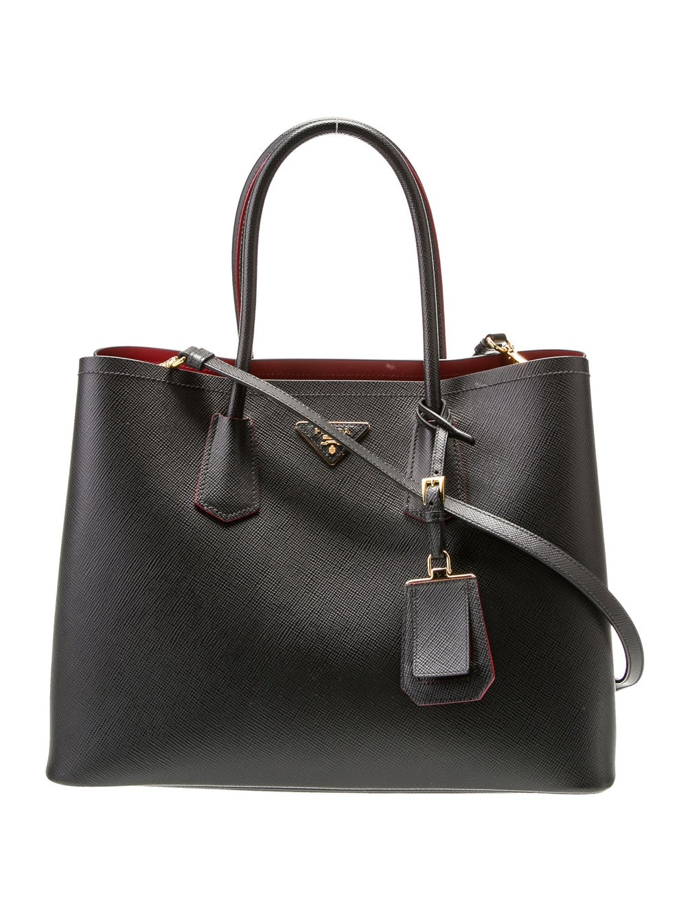 Prada Saffiano Cuir Leather Double Bag Medium - Black Handle Bags, Handbags - PRA1068558 | The ...