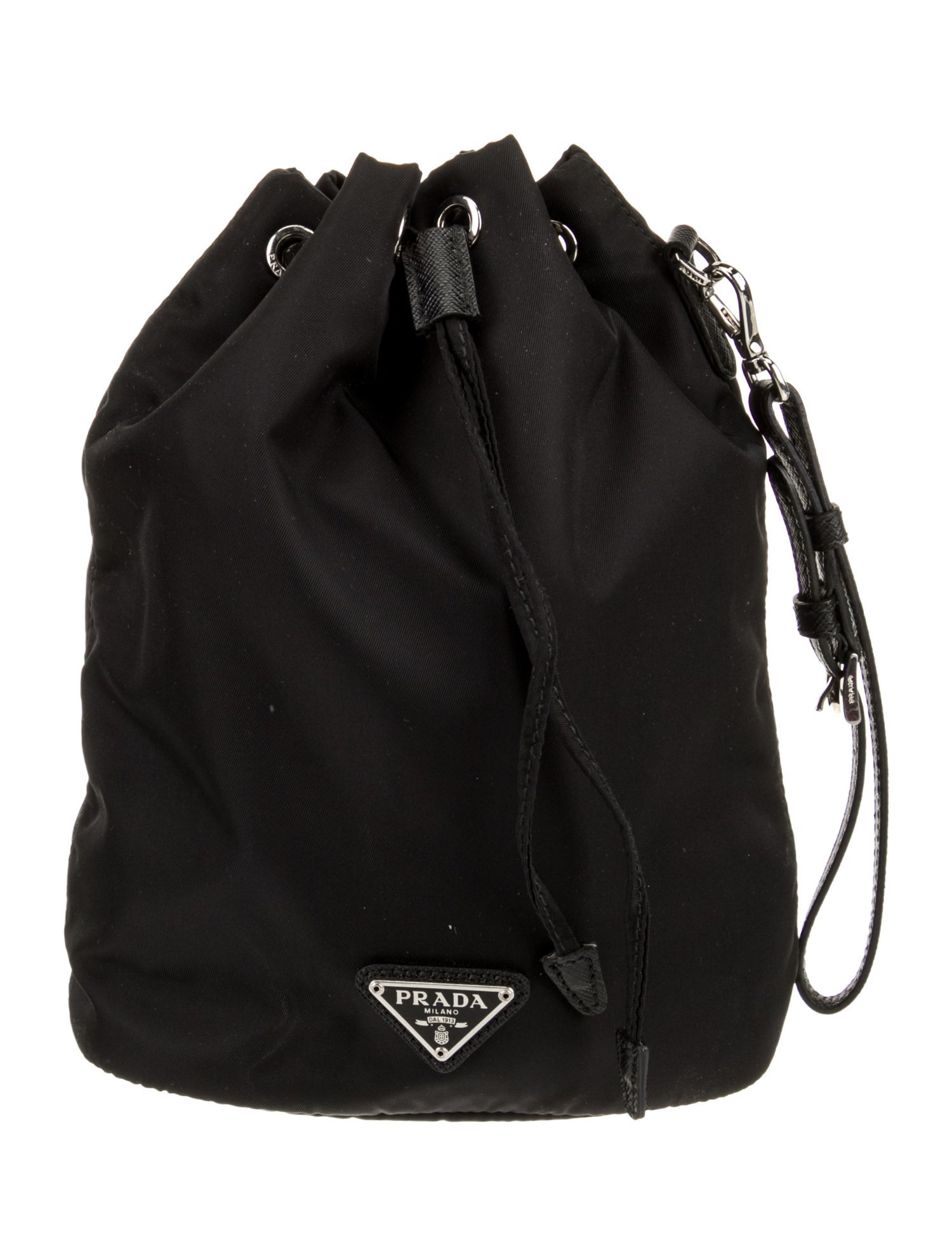 Prada Enameled Metal Triangle Bucket Bag - Black Bucket Bags, Handbags ...