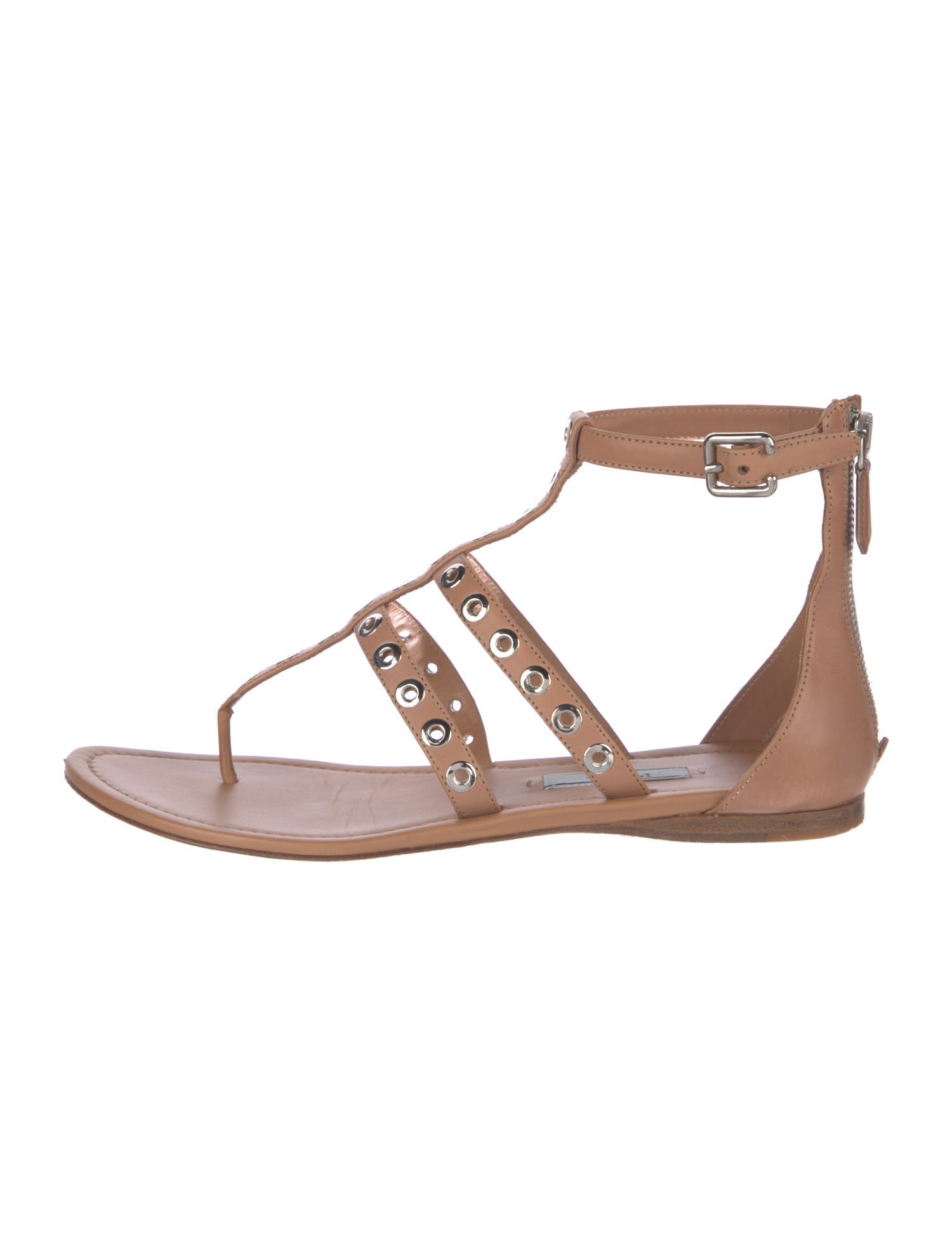 Prada Leather Studded Accents Gladiator Sandals - Brown Sandals, Shoes ...