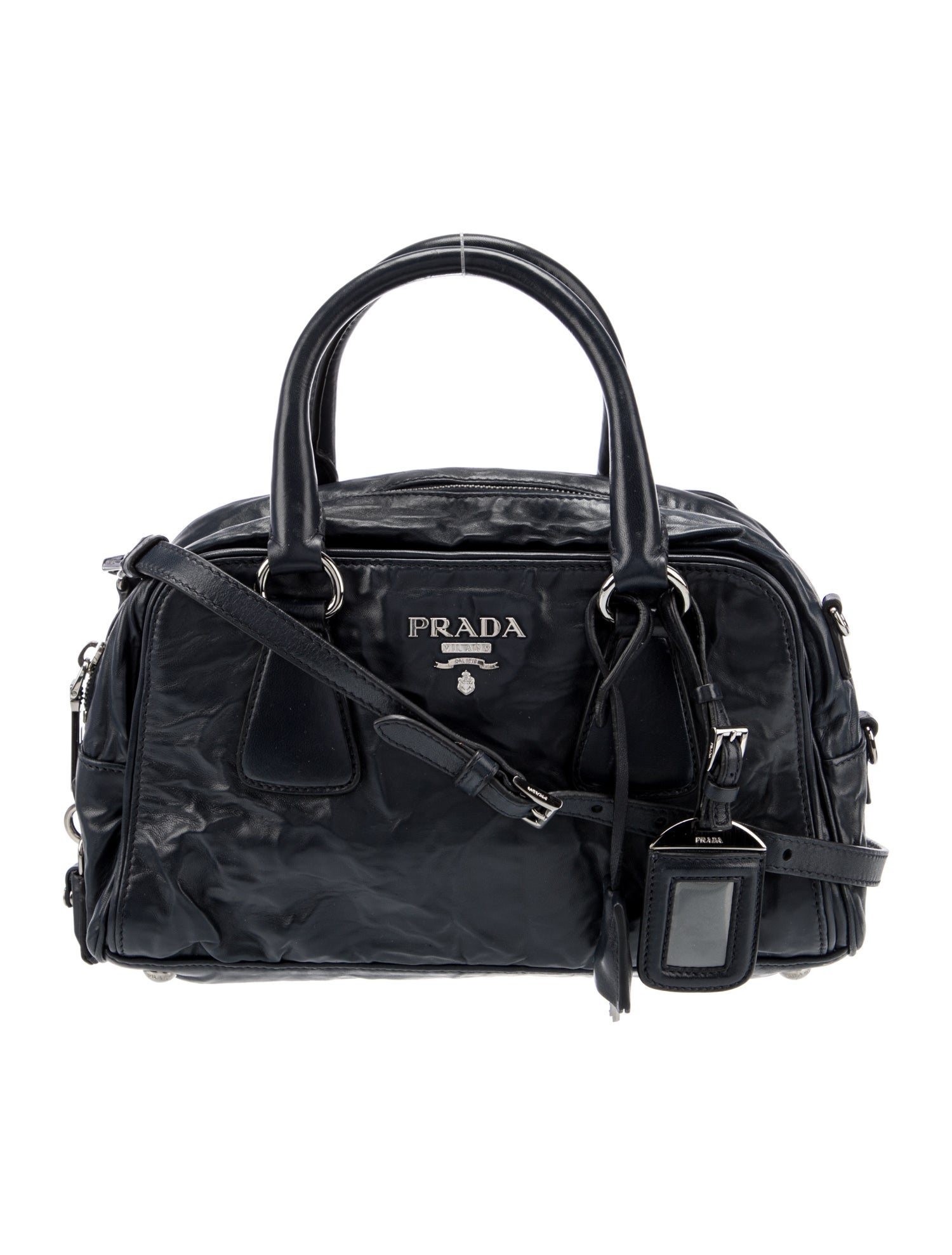 Prada Nappa Antique Leather Top Handle Bag - Blue Handle Bags, Handbags ...