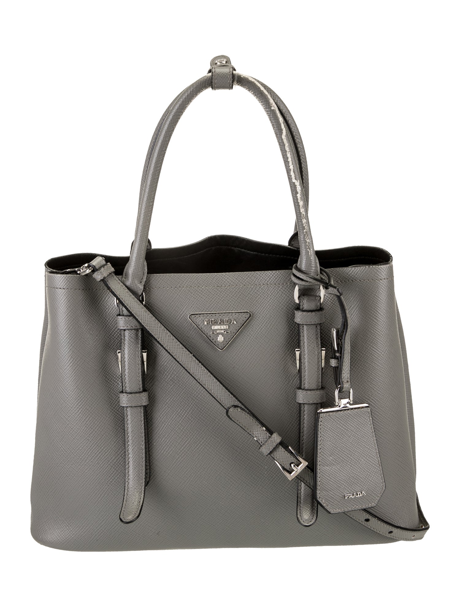 Prada Saffiano Leather Top Handle Bag Medium - Grey Handle Bags ...
