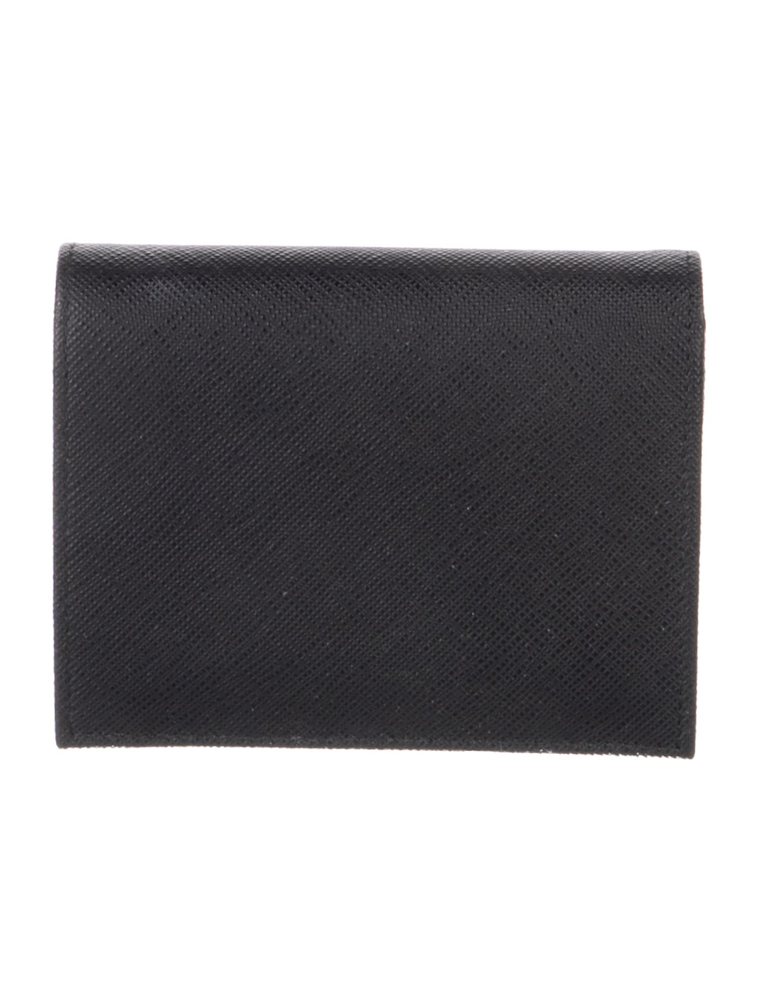 Prada Saffiano Triangle Leather Coin Pouch - Black Wallets, Accessories ...