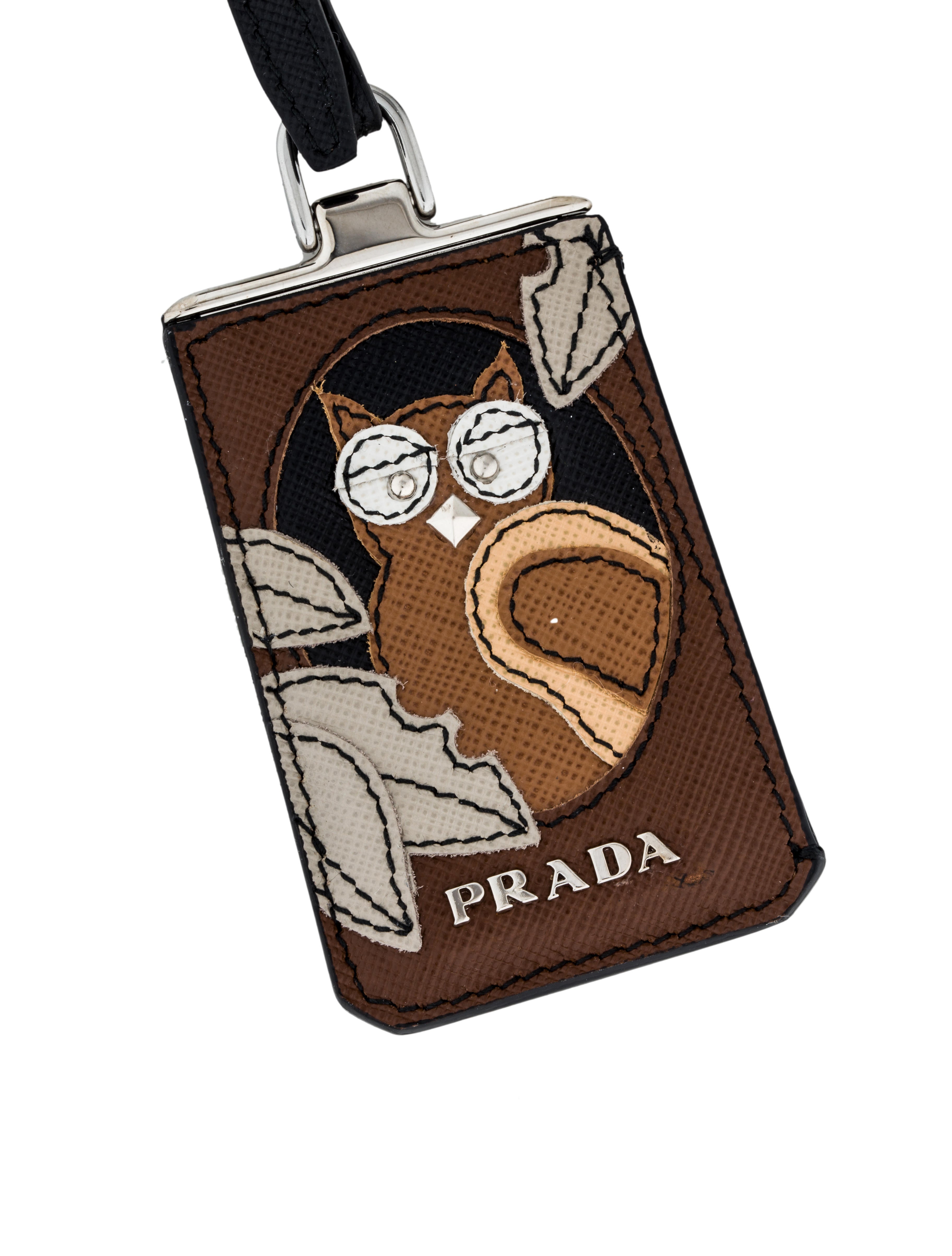 Prada Saffiano Baz Dazzled Owl Luggage Tag - Brown Travel, Accessories ...