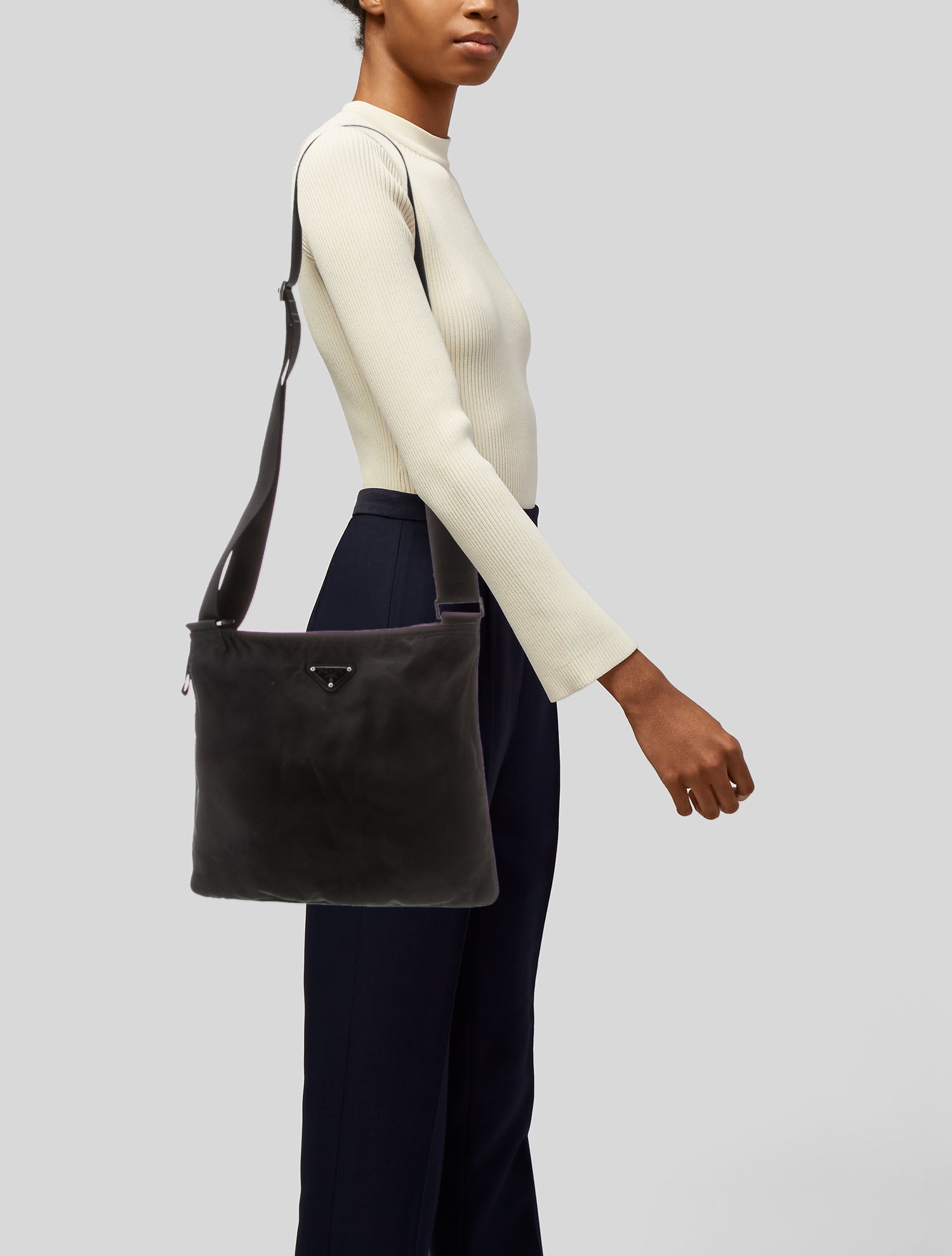 Prada Enameled Metal Triangle Messenger Bag - Black Crossbody Bags ...