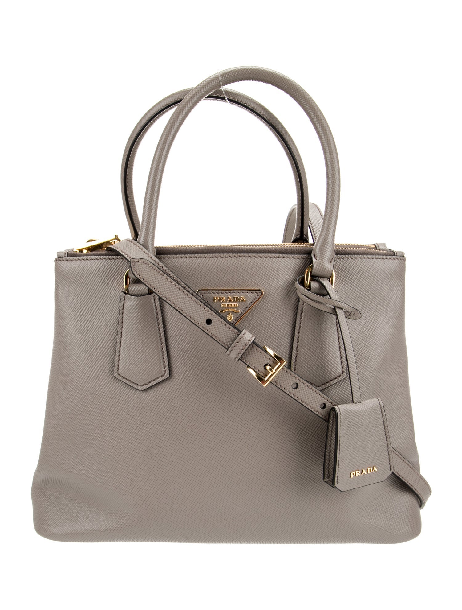 Prada Saffiano Leather Top Handle Bag Large - Grey Handle Bags ...