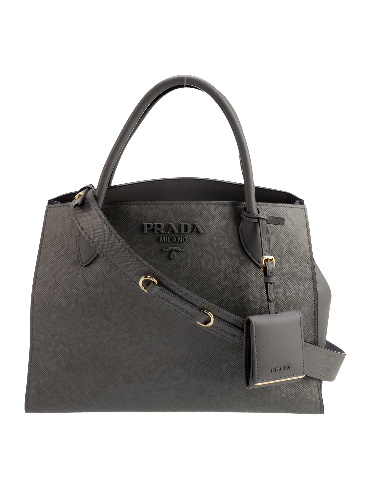 Prada Saffiano Leather Monochrome Medium - Grey Shoulder Bags, Handbags ...