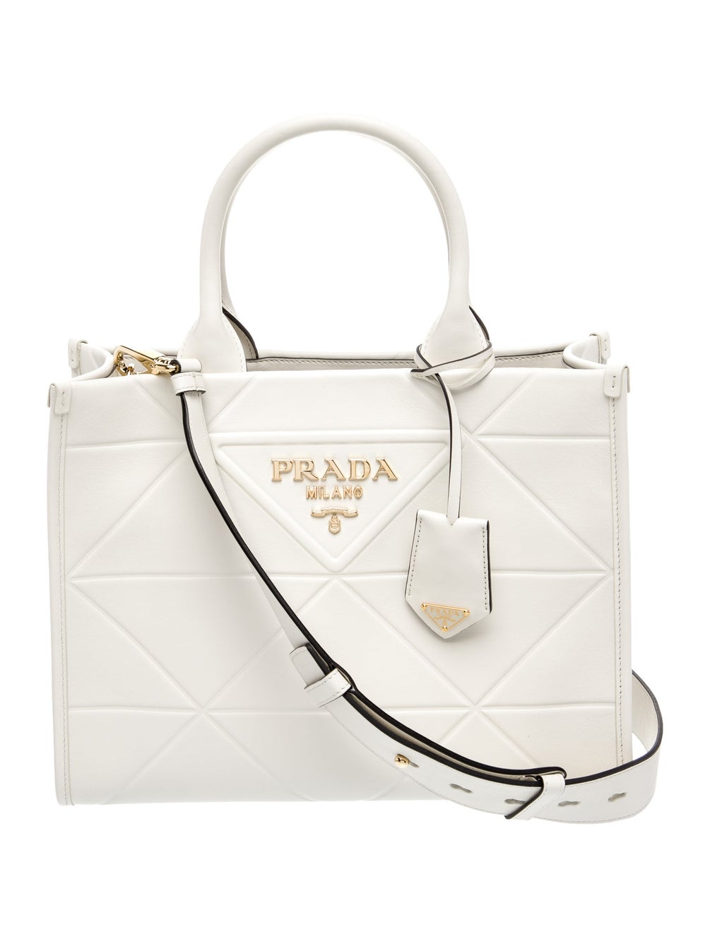 Prada Saffiano Leather Small Symbole leather tote bag Small - White Shoulder Bags, Handbags ...