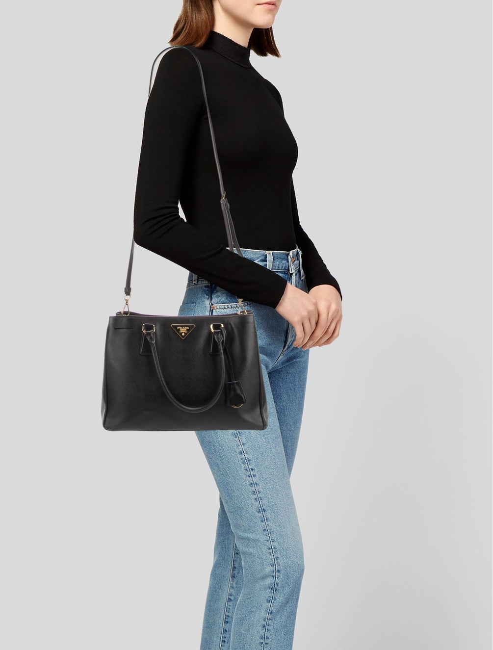 Prada Saffiano Lux Leather Galleria Tote - Black Handle Bags, Handbags - PRA1131817 | The RealReal