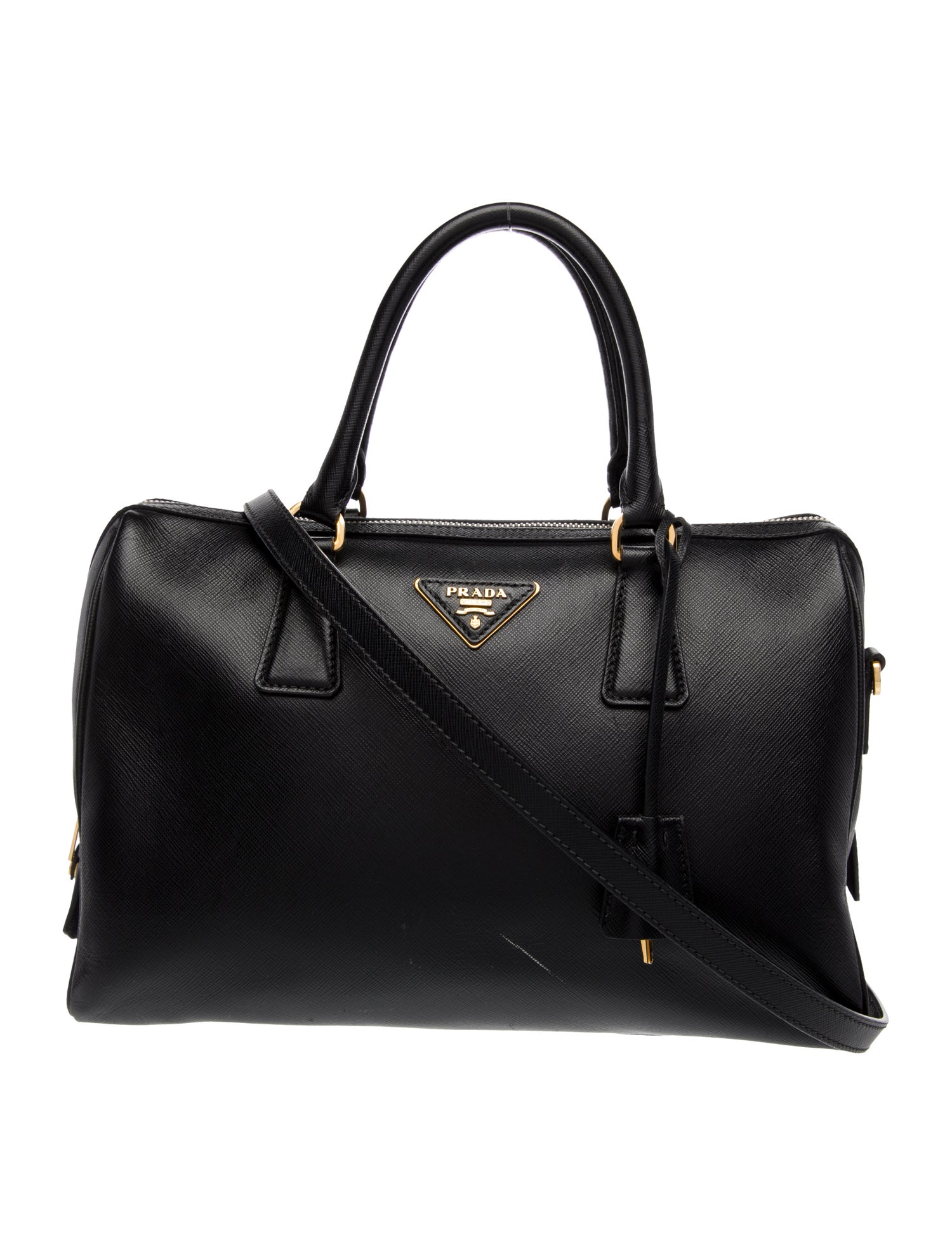 Prada Enameled Metal Triangle Top Handle Bag - Black Handle Bags ...