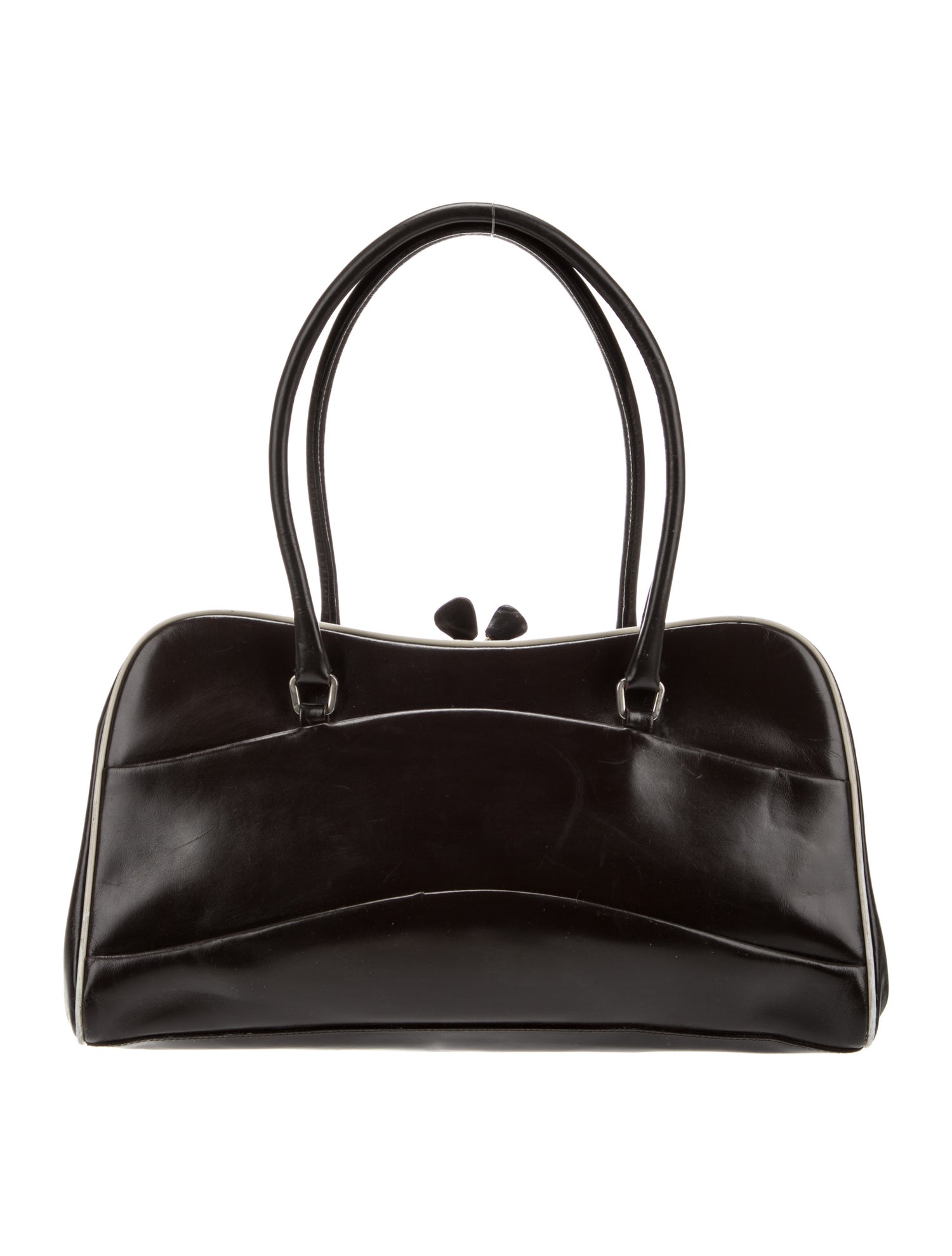 Prada Enameled Metal Triangle Top Handle Bag - Brown Handle Bags ...