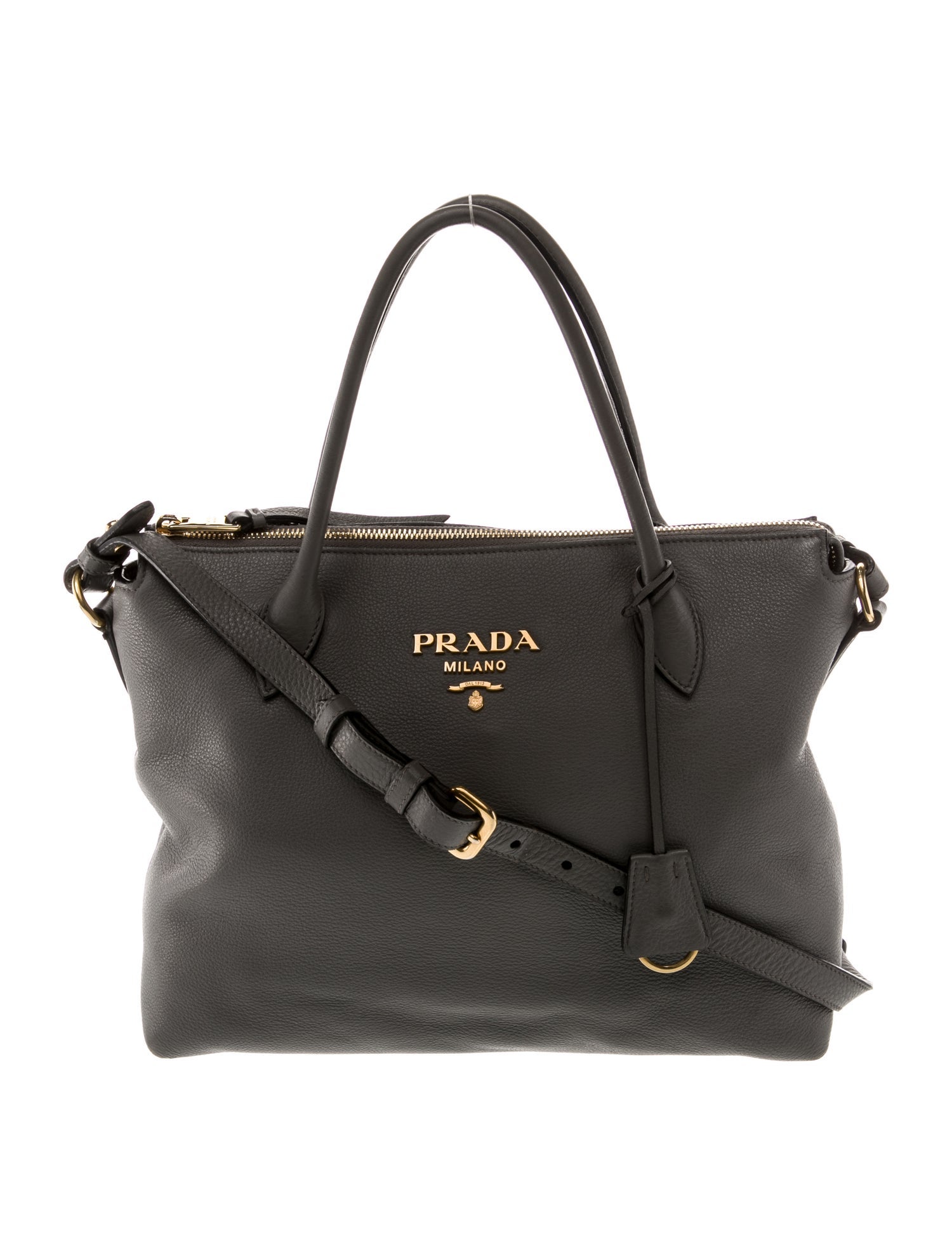 Prada Vitello Daino Leather Shoulder Bag - Grey Handle Bags, Handbags ...