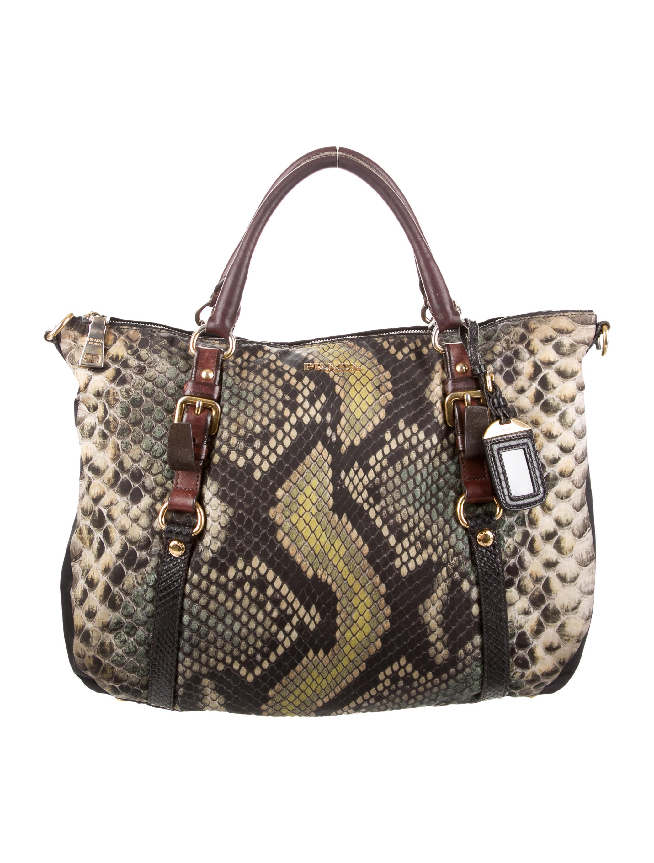 Prada Snakeskin-Trimmed Tessuto Satchel - Handbags - PRA141719 | The ...