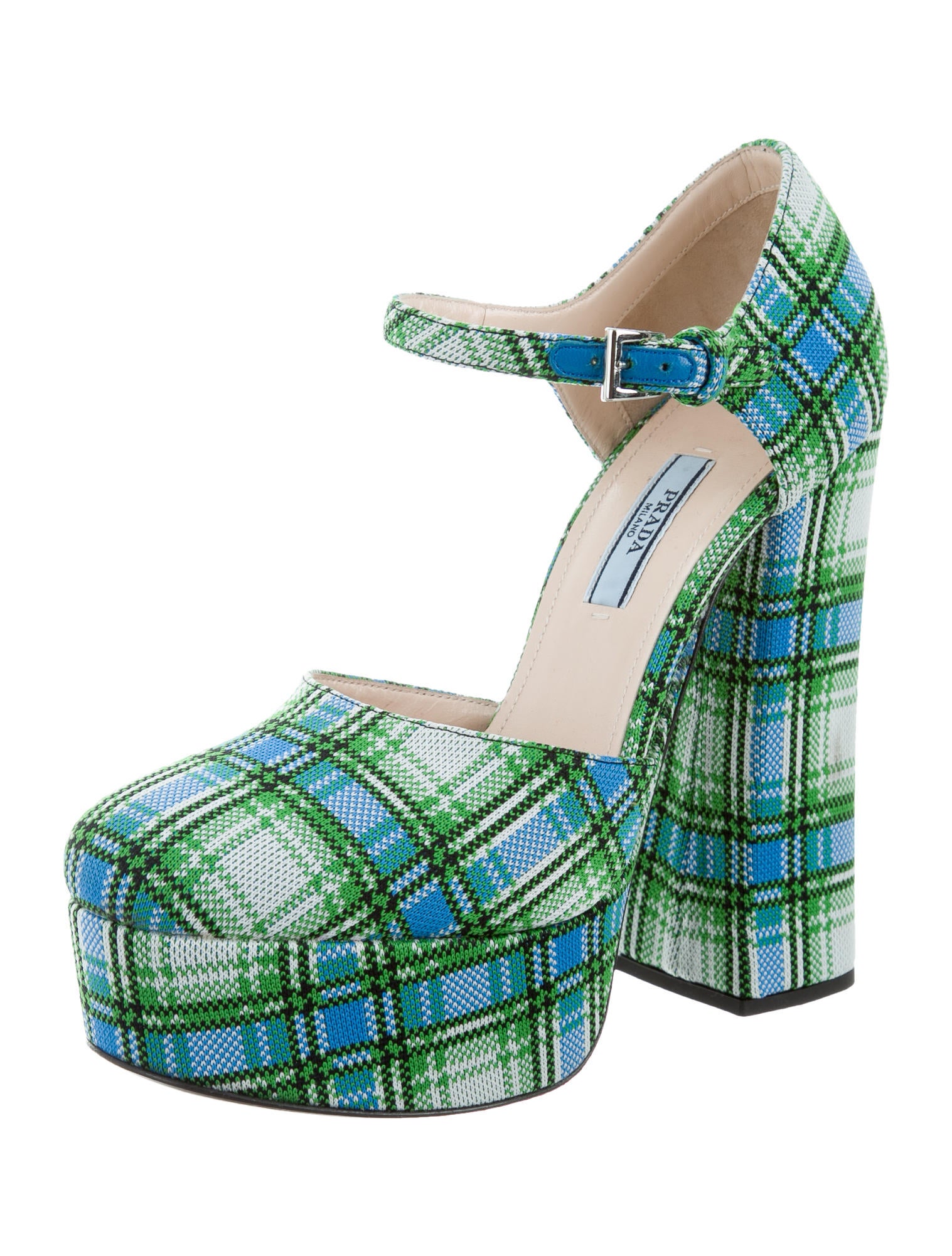 Prada Plaid Platform Pumps - Blue Pumps, Shoes - PRA155363 | The RealReal