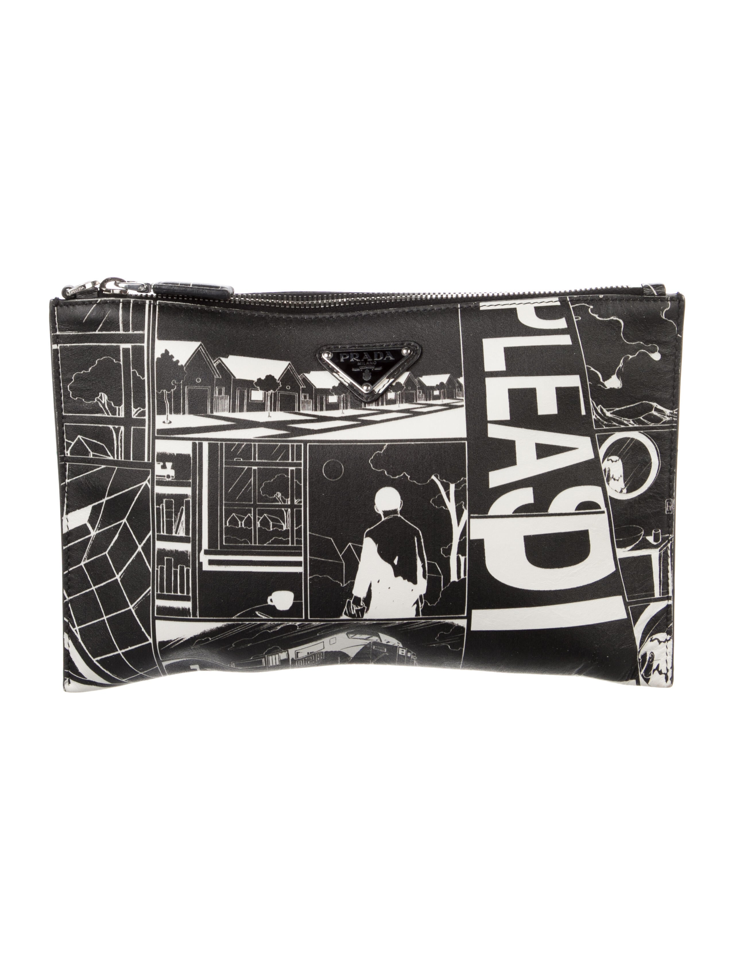 Prada Comic Leather Wristlet - Black Clutches, Handbags - PRA712306 ...