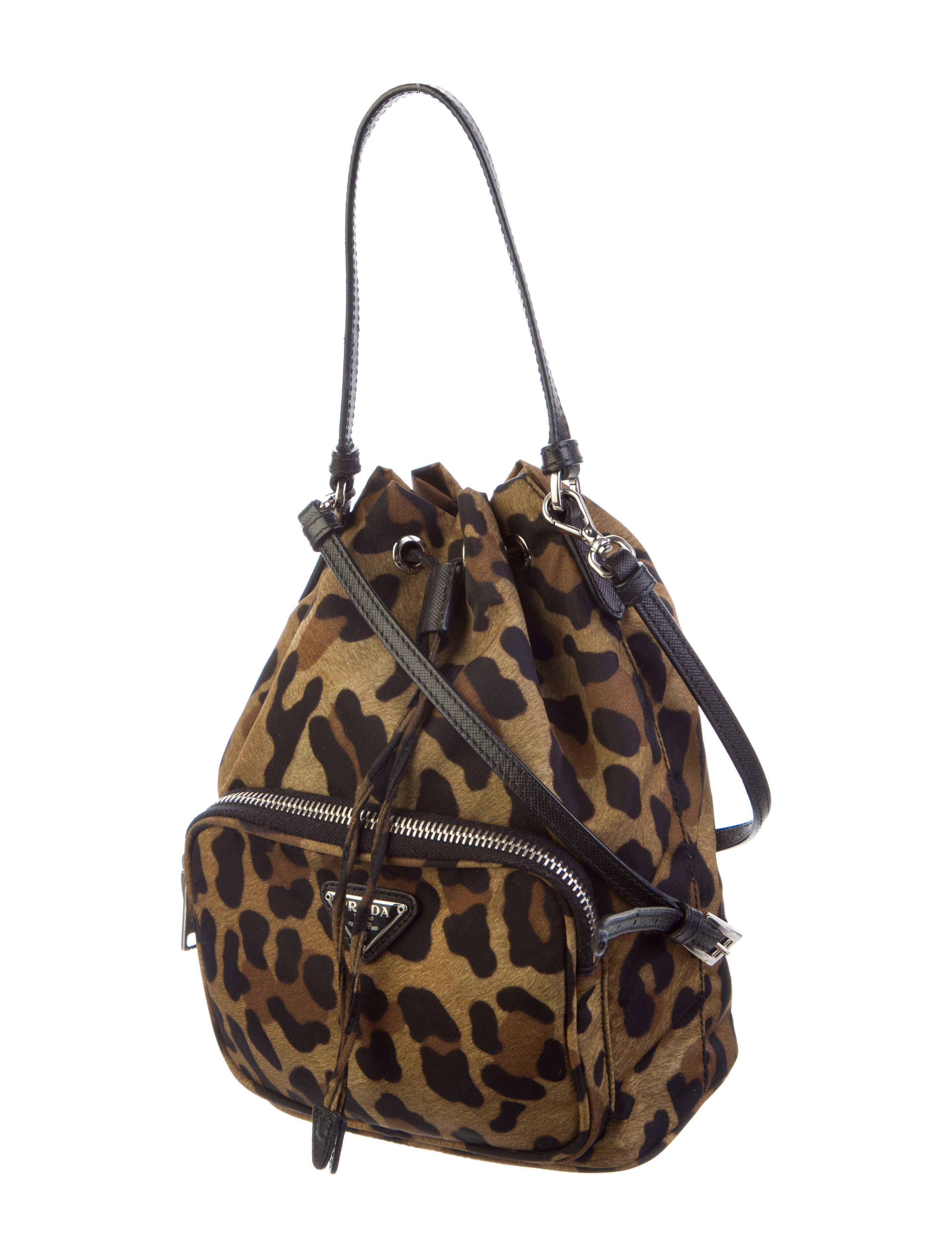 Prada Leopard Print 2021 Duet Re-Nylon Bucket Bag - Brown Bucket Bags ...