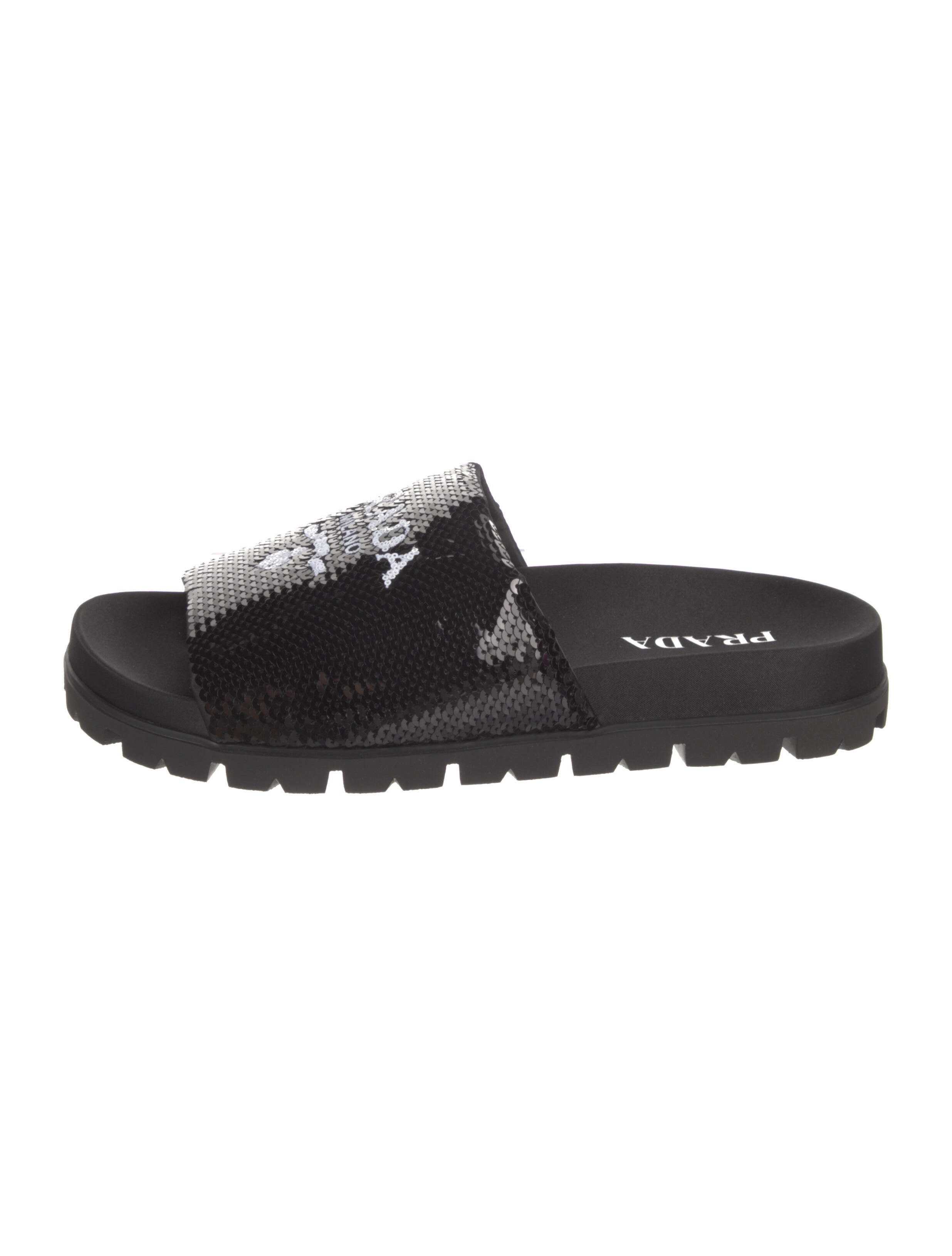 Prada Graphic Print Slides w/ Tags - Black Sandals, Shoes - PRA721581 ...
