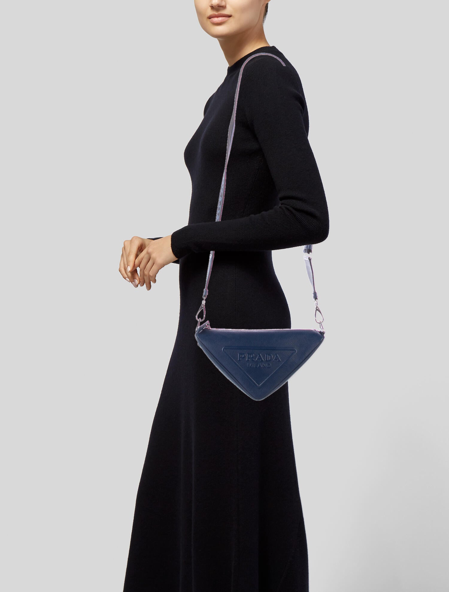 Prada Saffiano Lux Triangle Crossbody Bag - Blue Crossbody Bags ...