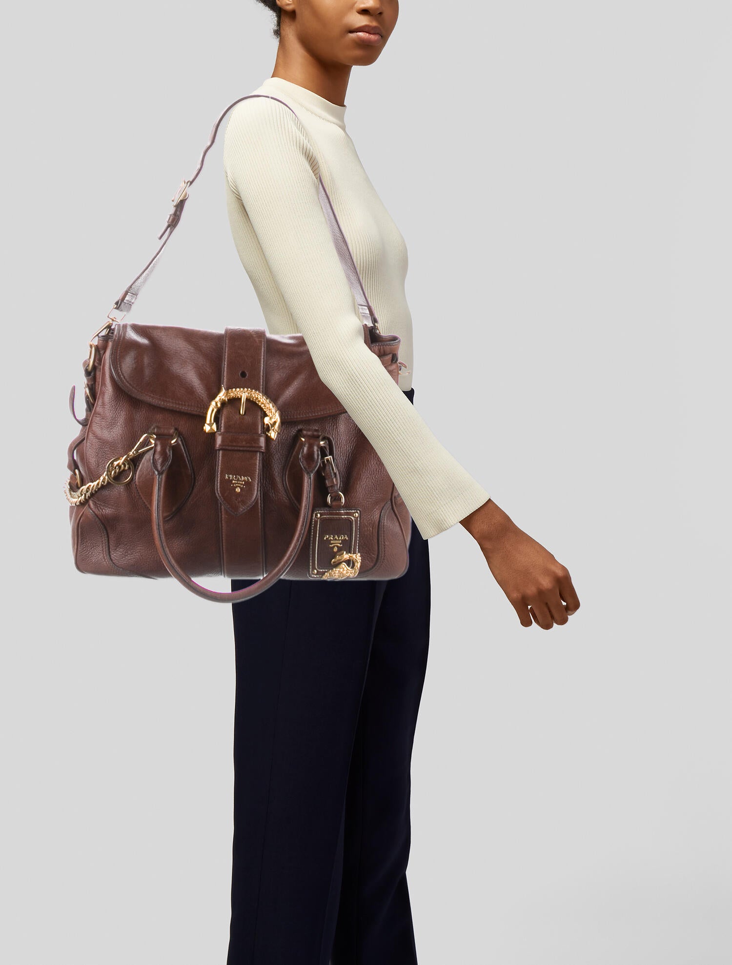 Prada Cervo Animalier Bag - Brown Handle Bags, Handbags - PRA738829 ...