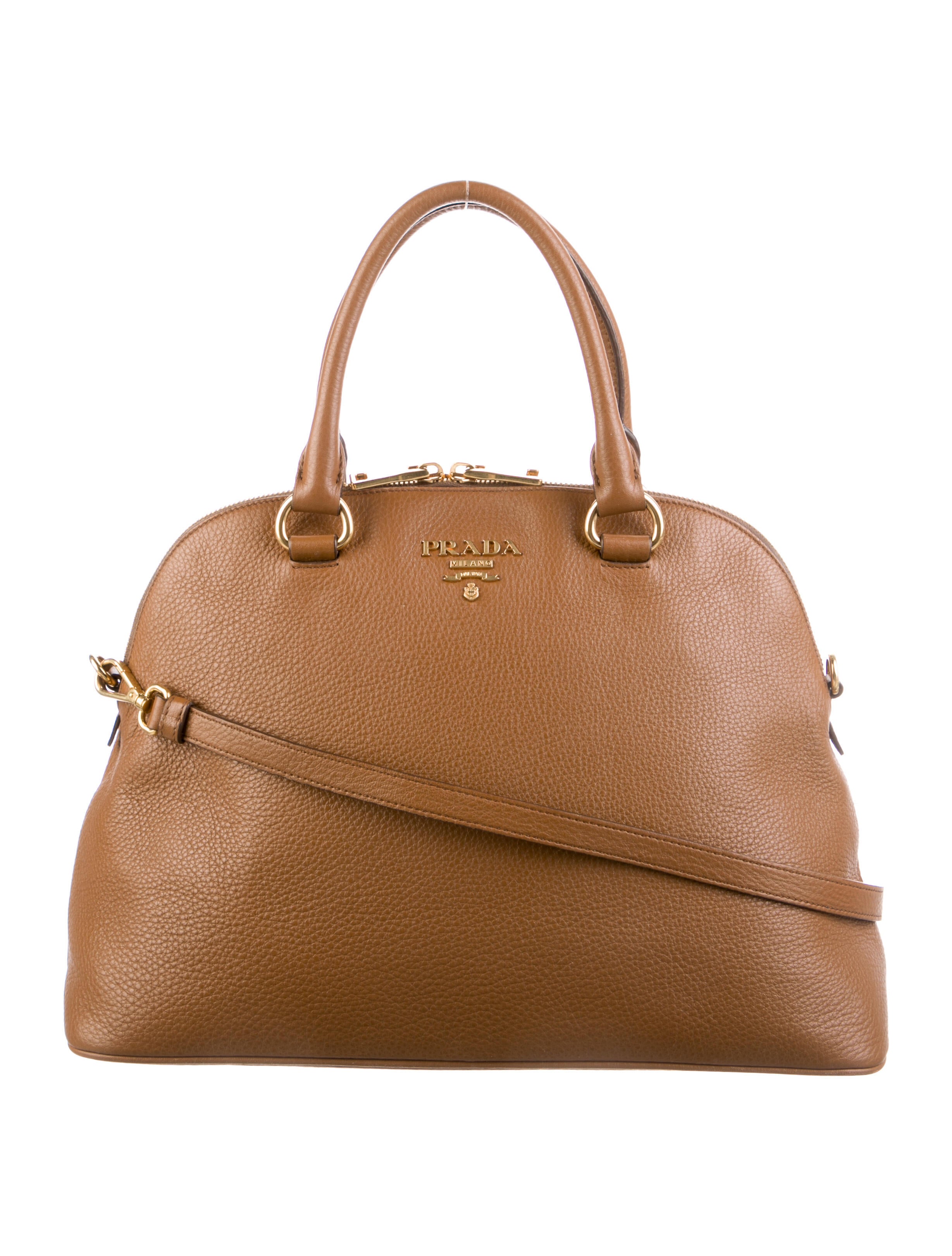 Prada Vitello Daino Dome Convertible Satchel - Brown Handle Bags ...
