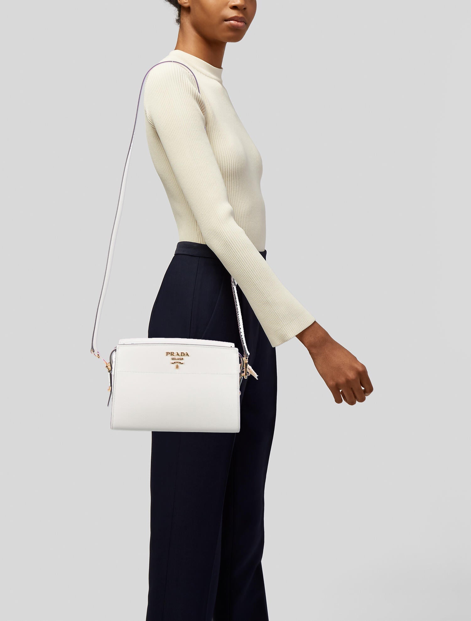 Prada Saffiano Bibliotheque Crossbody Bag - White Crossbody Bags ...