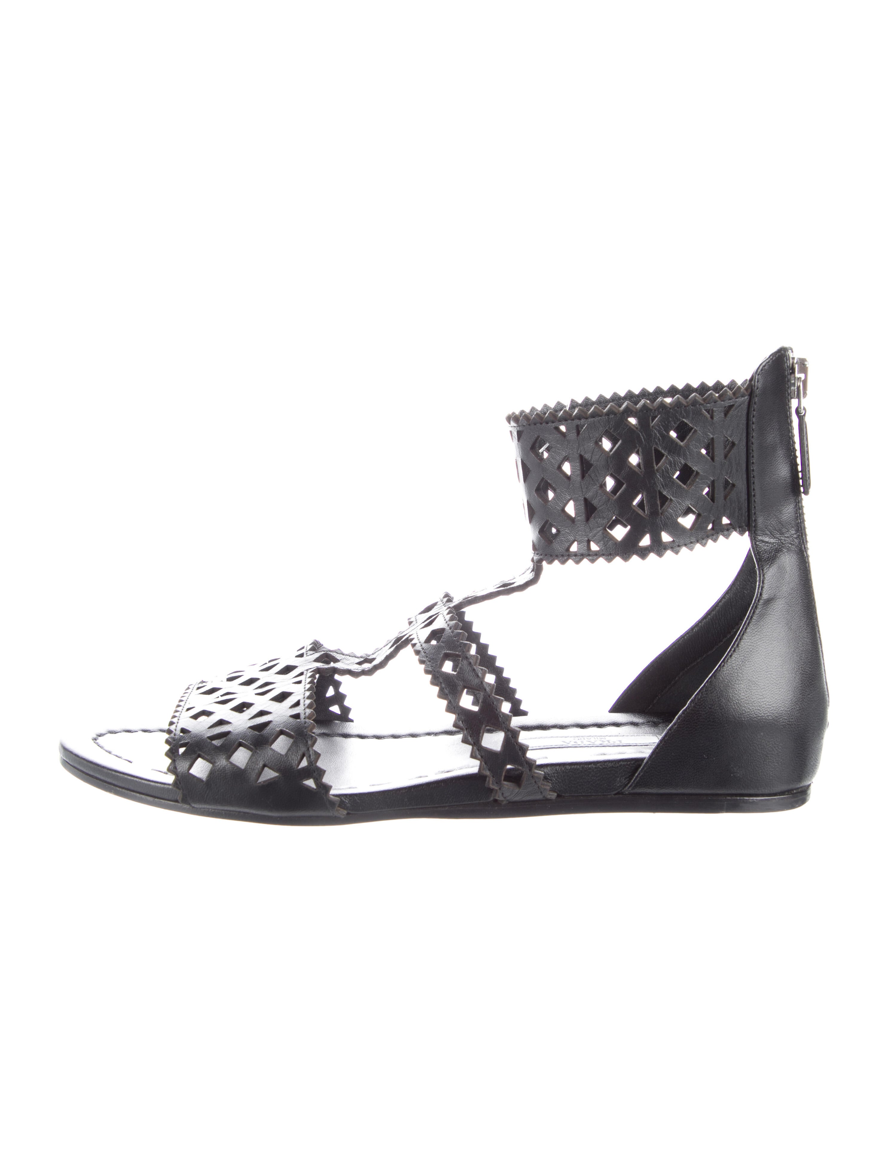 Prada Leather Lasercut Accents Gladiator Sandals - Black Sandals, Shoes ...