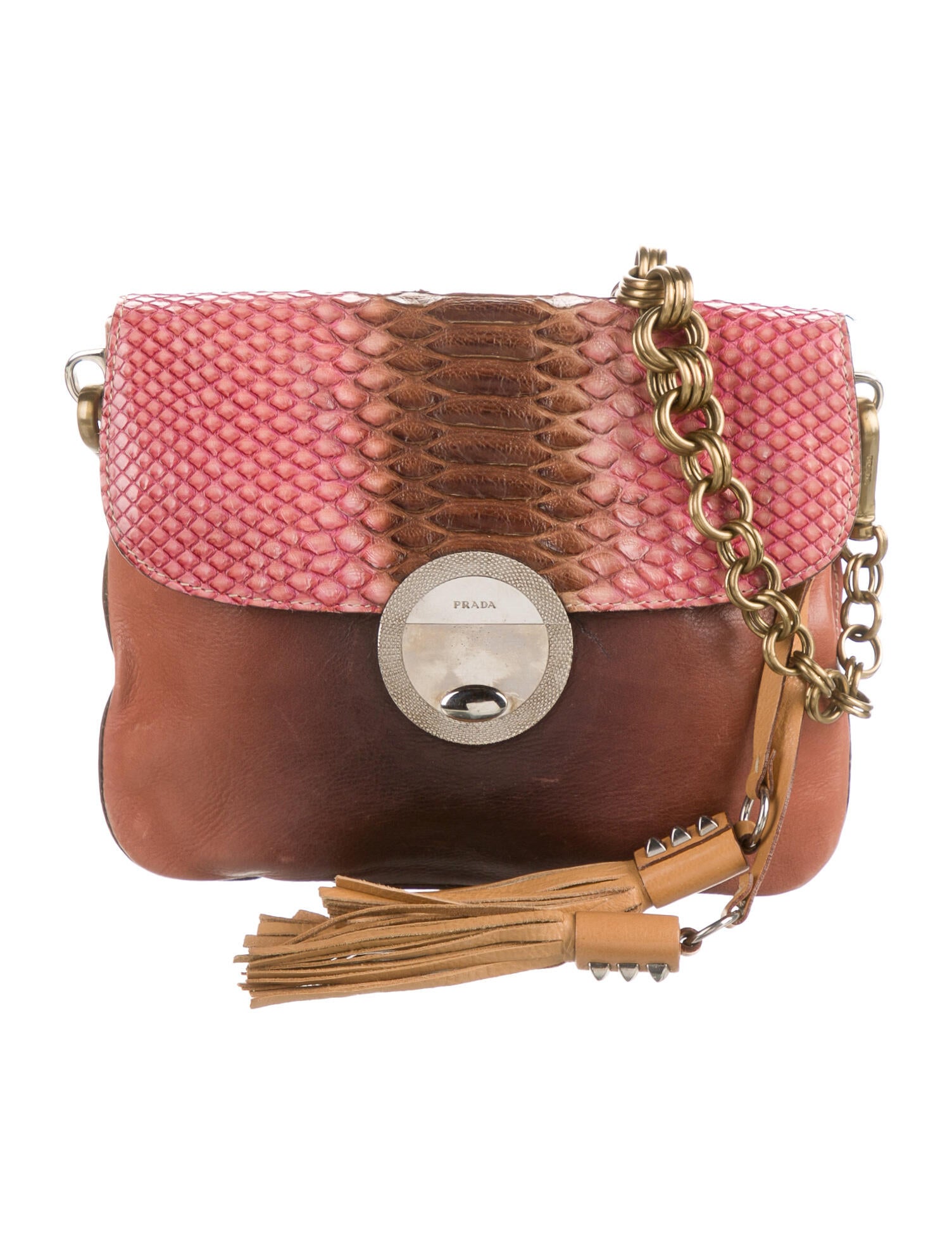 Prada Python-Trimmed Shoulder Bag - Brown Shoulder Bags, Handbags ...