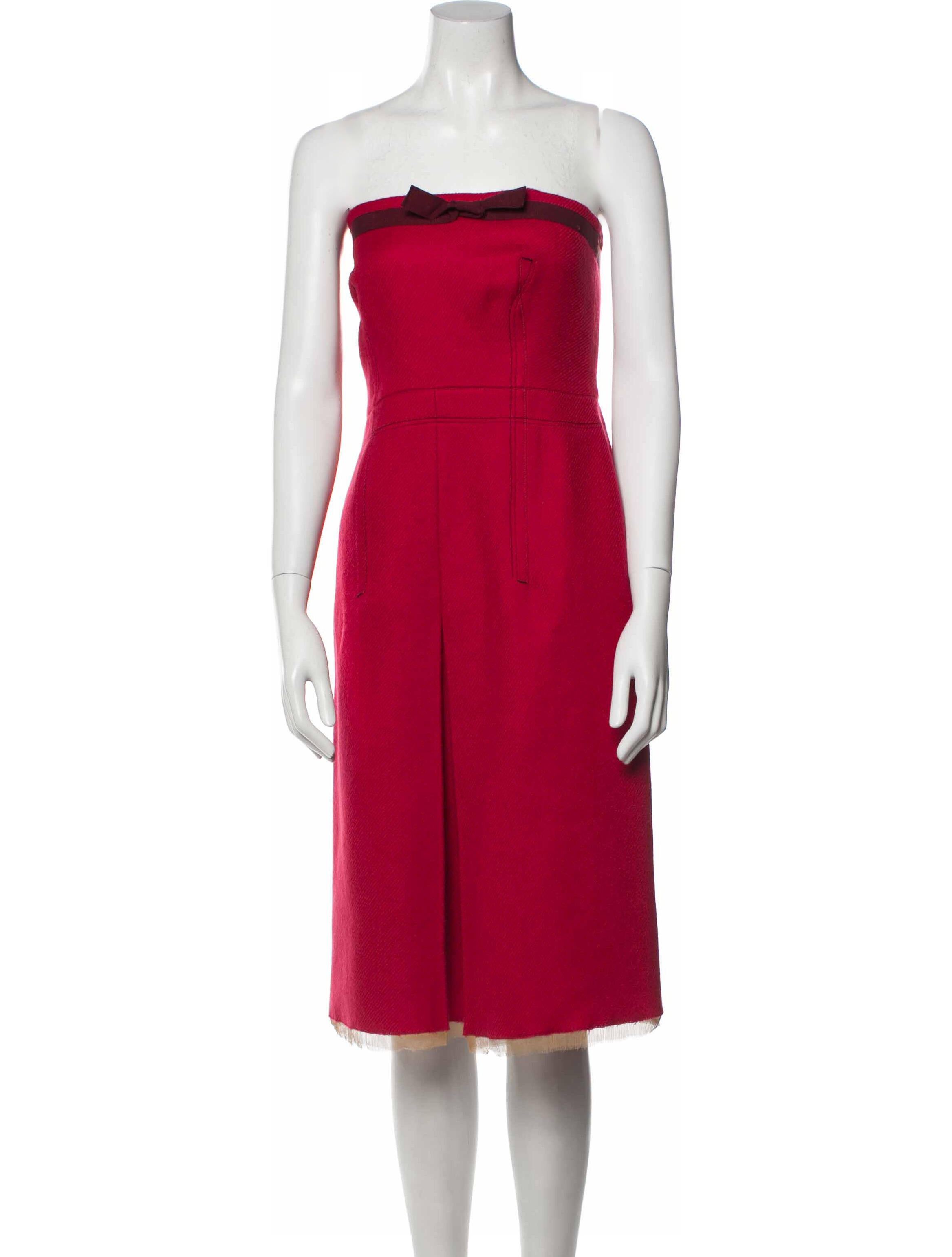 Prada Paneled Knee-Length Dress - Red Dresses, Clothing - PRA136361 ...