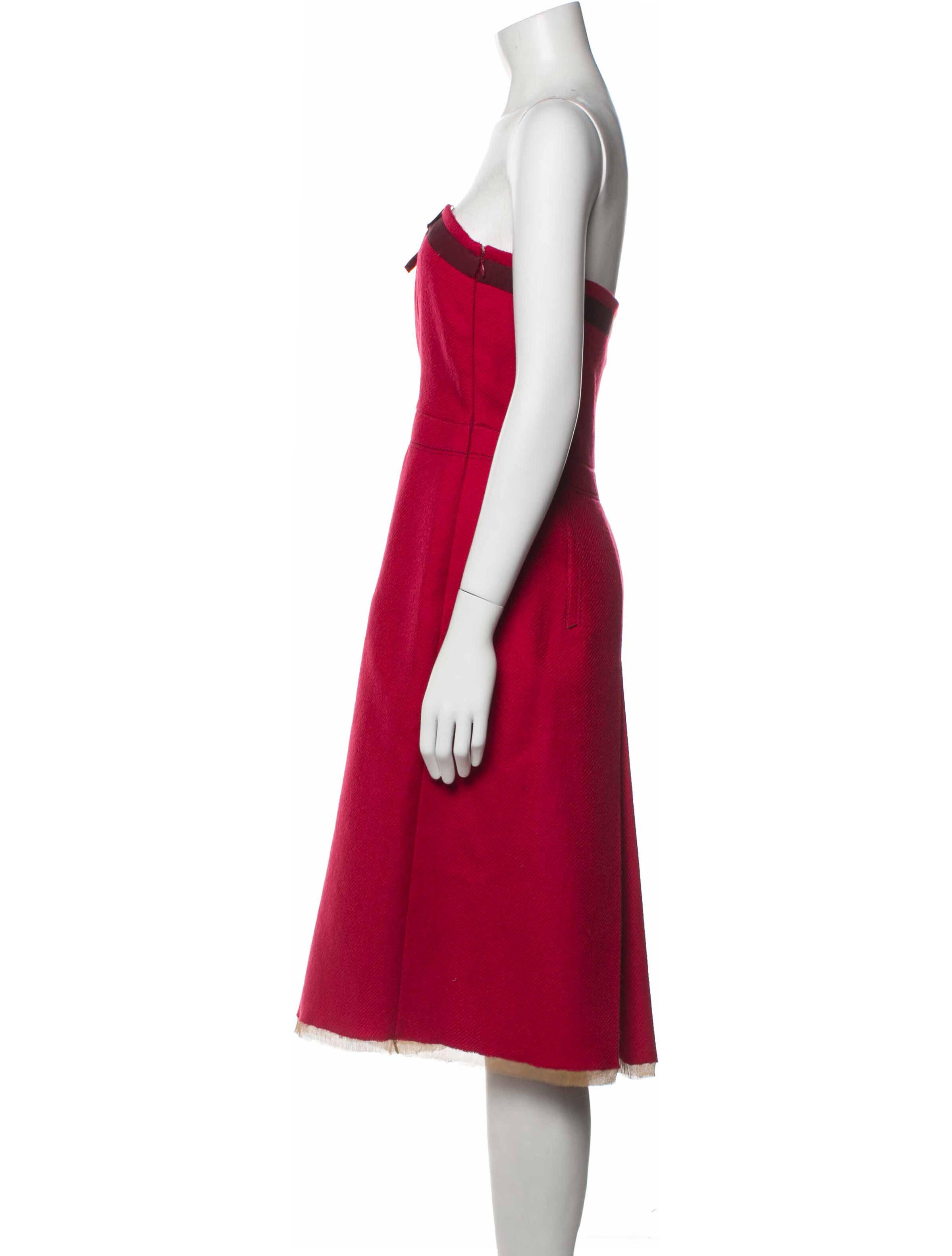 Prada Paneled Knee-Length Dress - Red Dresses, Clothing - PRA136361 ...