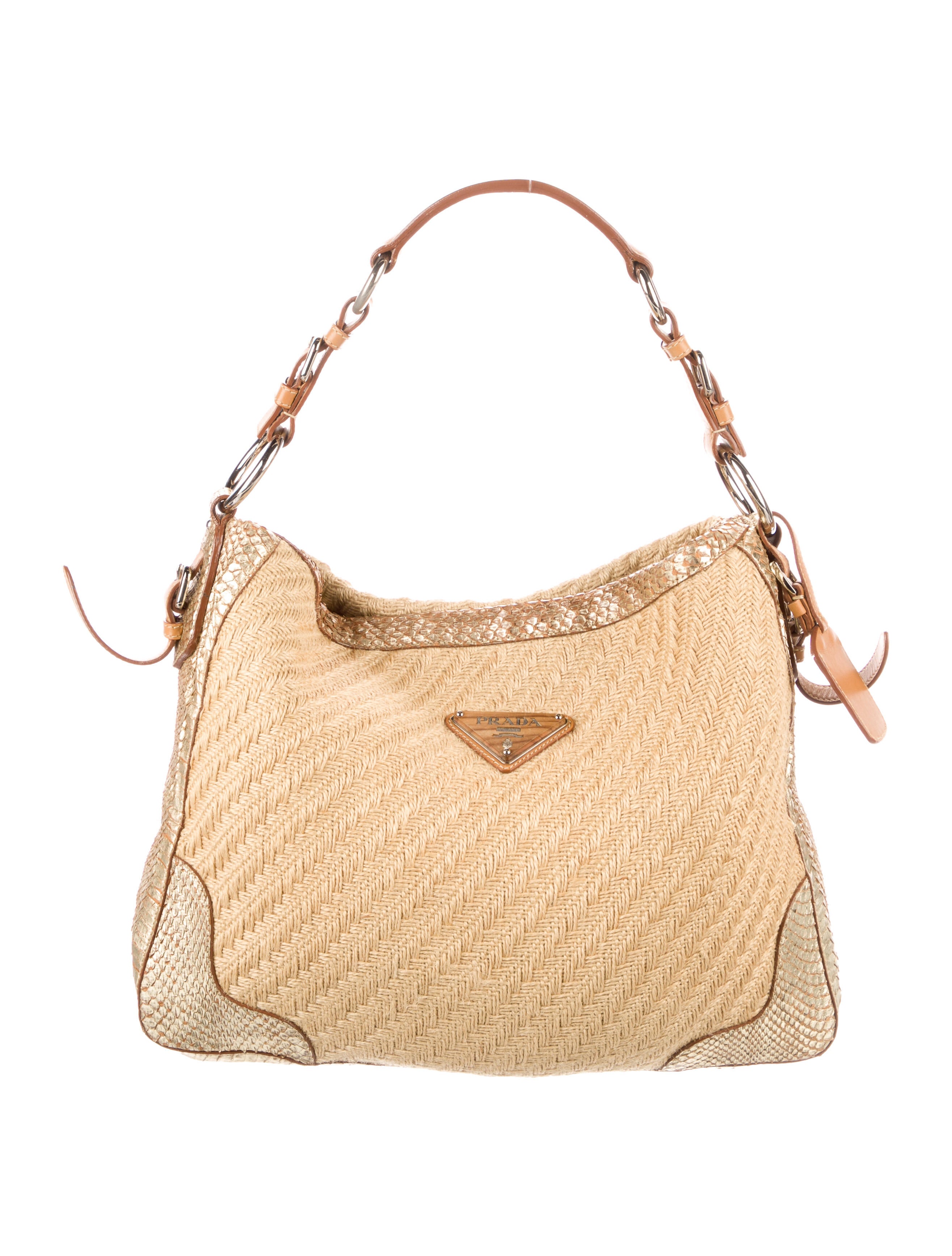 Prada Python-Trimmed Jute Hobo - Neutrals Hobos, Handbags - PRA796502 ...