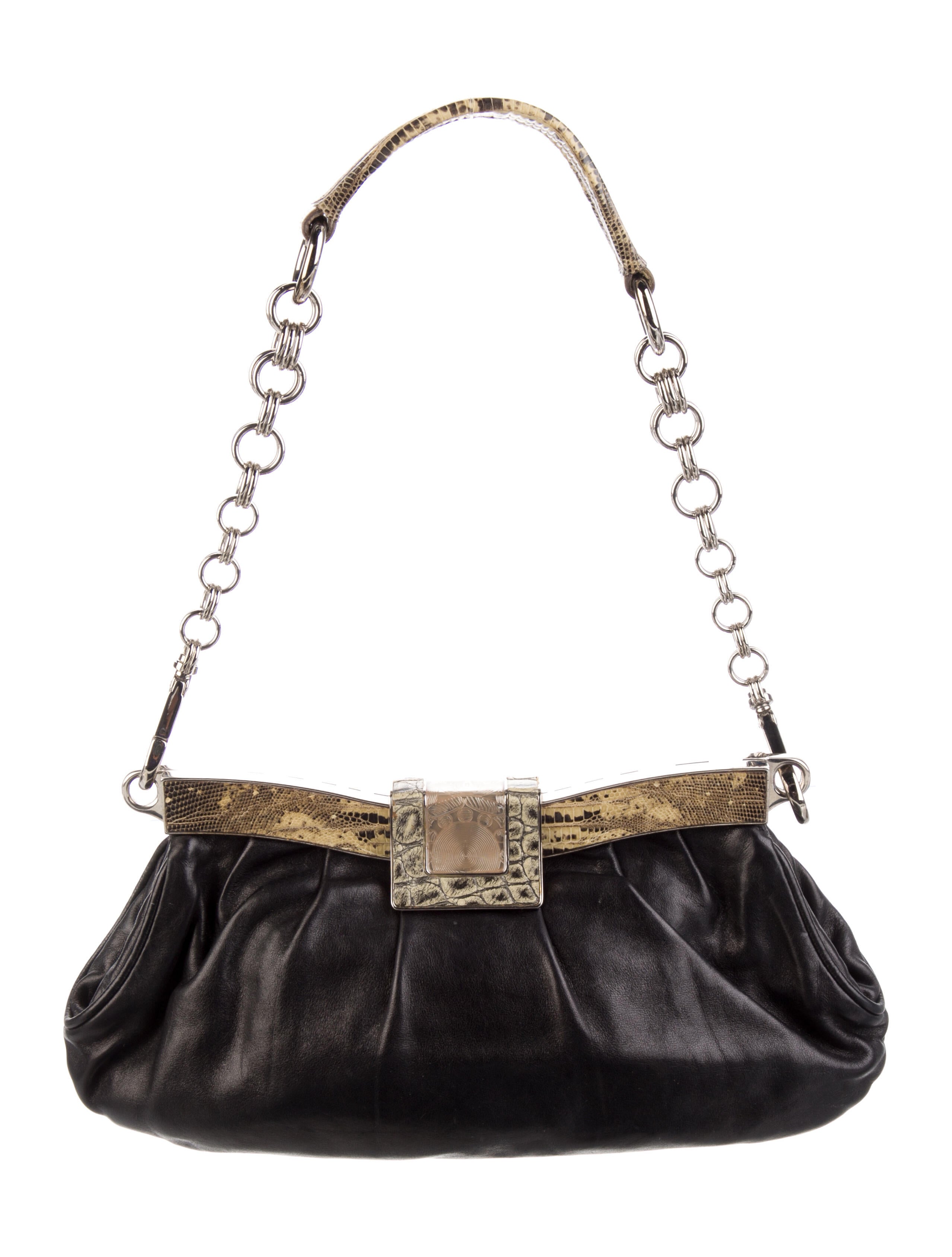Prada Lizard-Trimmed Nappa Frame Bag - Black Shoulder Bags, Handbags ...