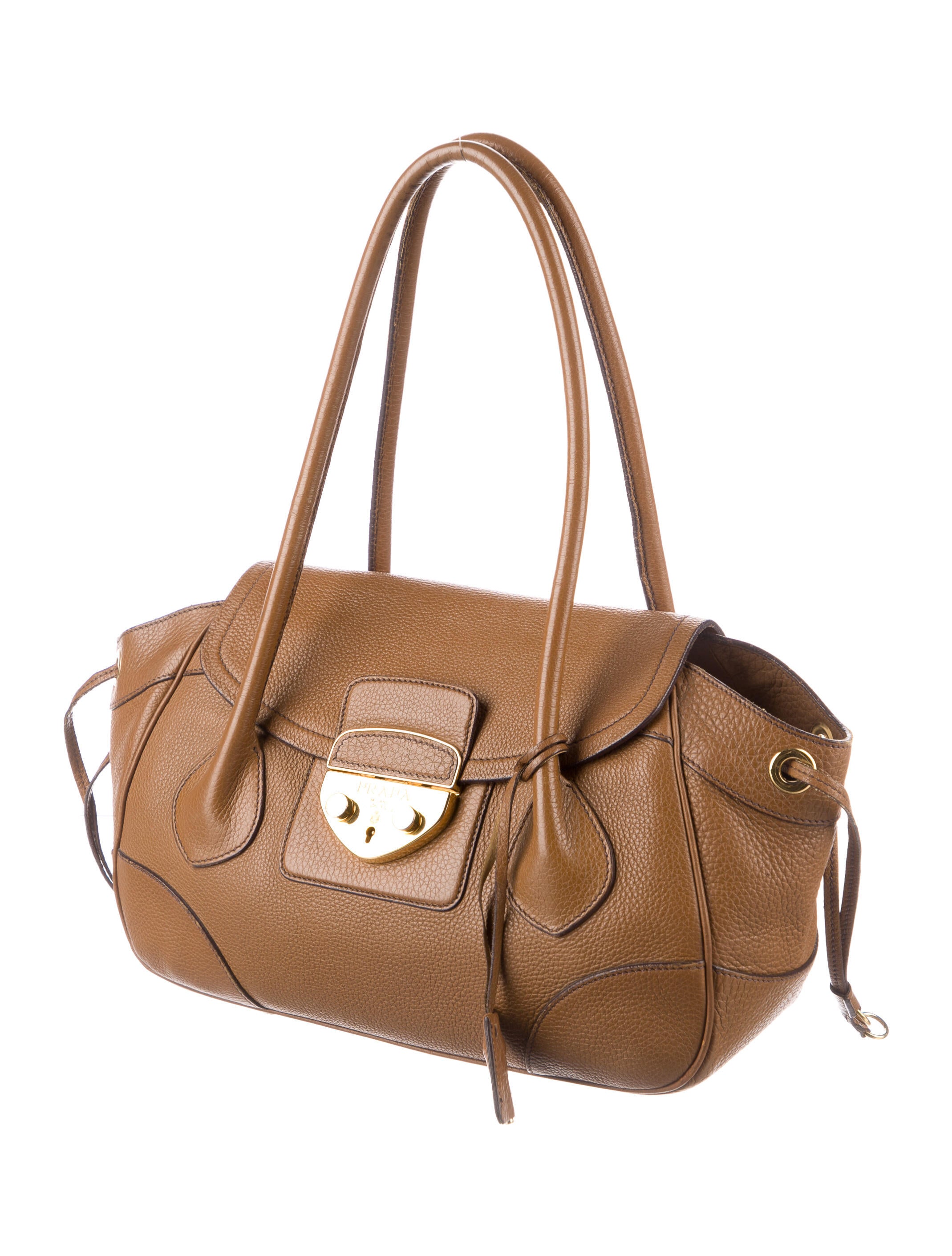 Prada Vitello Daino Sound Lock Shoulder Bag - Brown Shoulder Bags ...