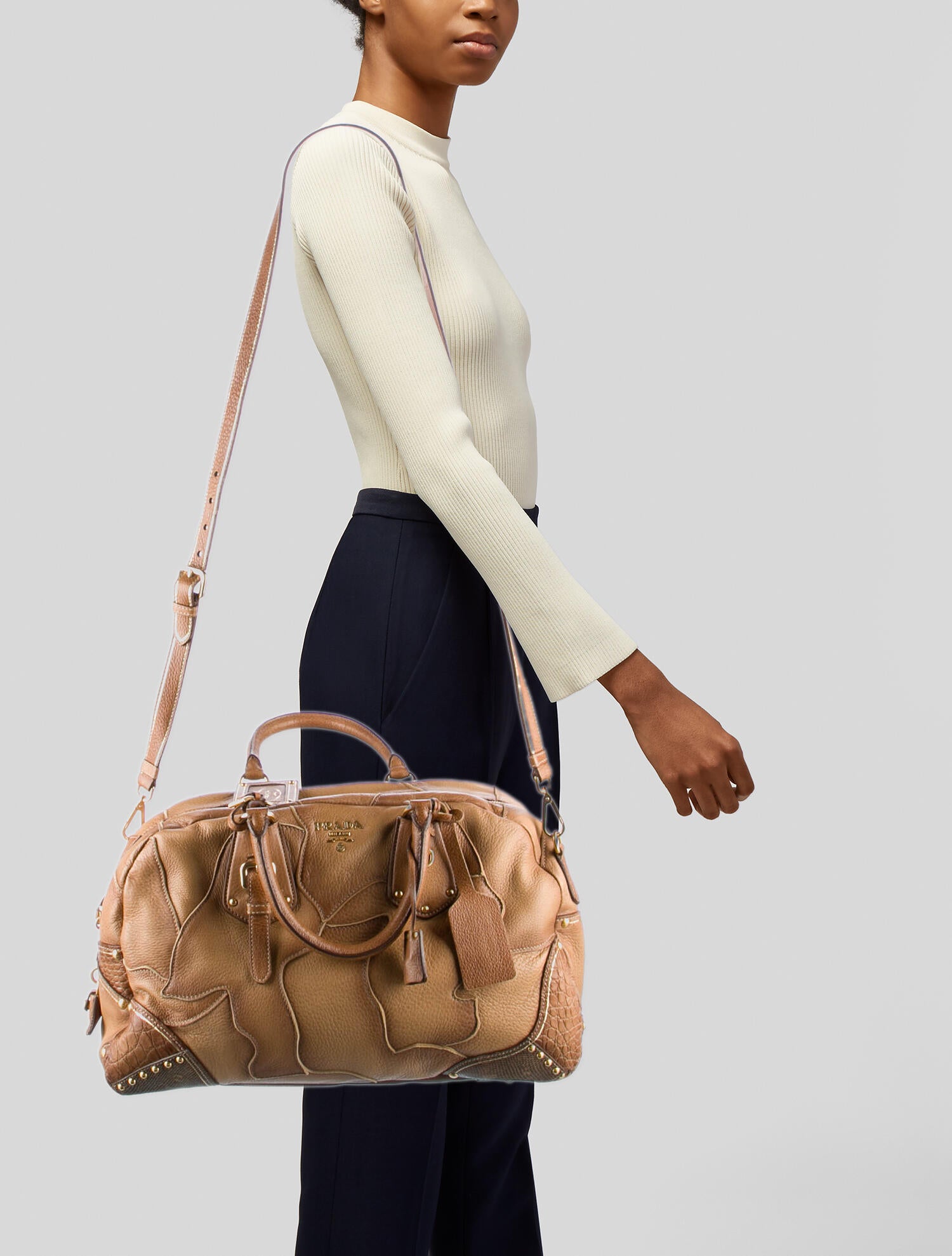 Prada Cervo Patchwork Bauletto Bag - Brown Handle Bags, Handbags ...