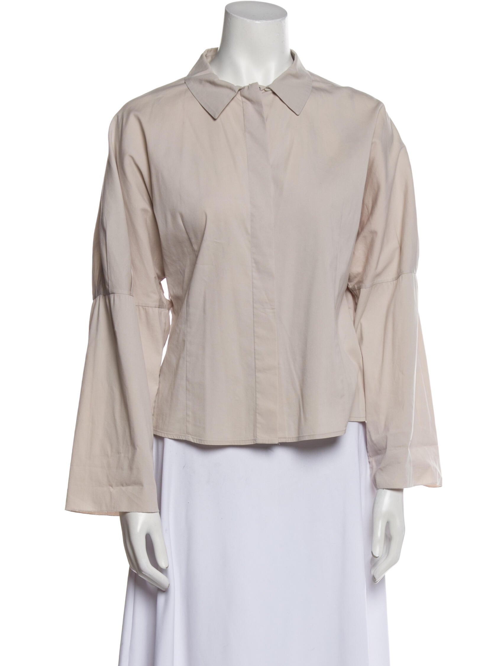 Prada Long Sleeve Button-Up Top - Neutrals Tops, Clothing - PRA843113 ...