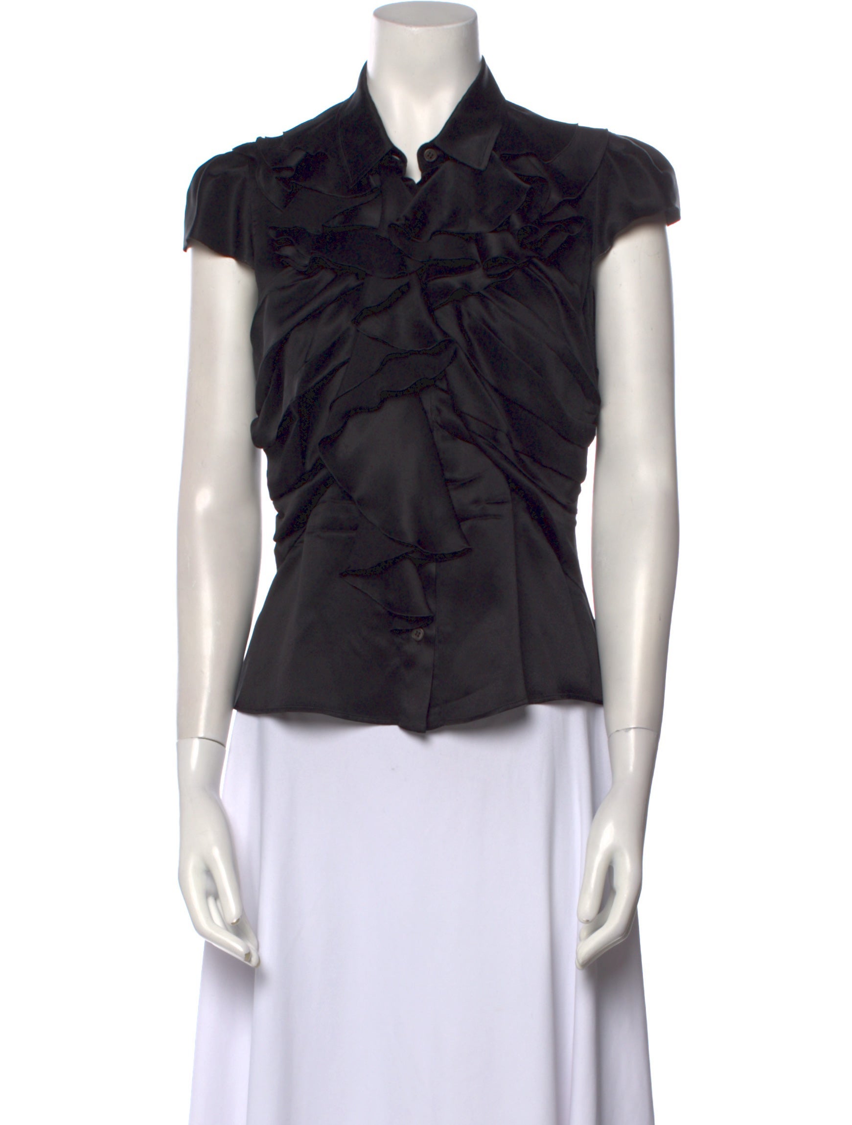 Prada Short Sleeve Button-Up Top - Black Tops, Clothing - PRA843596 ...