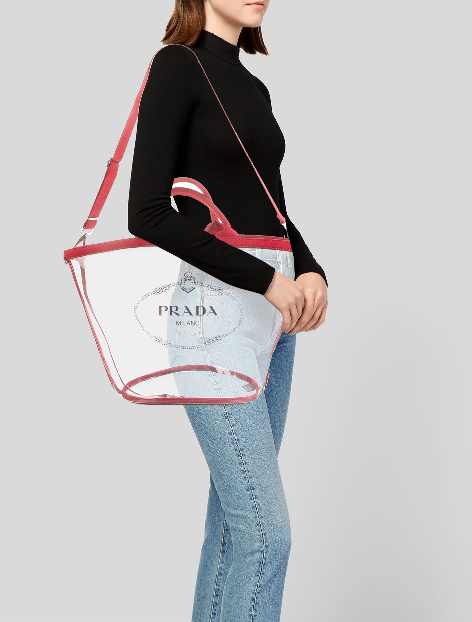 Prada Canapa-Trimmed Logo Tote w/ Pouch - Clear Totes, Handbags ...