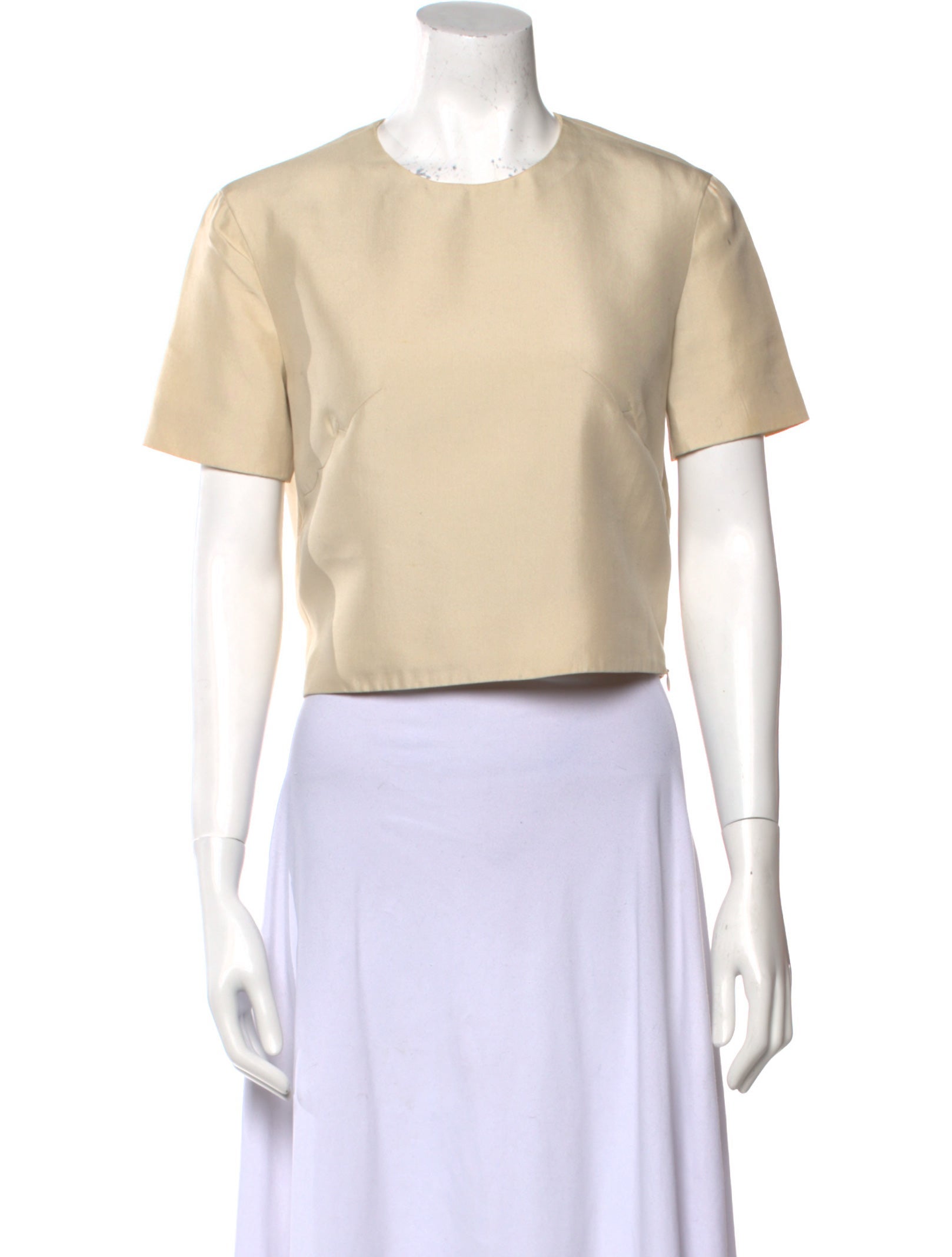 Prada Crew Neck Short Sleeve Crop Top - Neutrals Tops, Clothing ...
