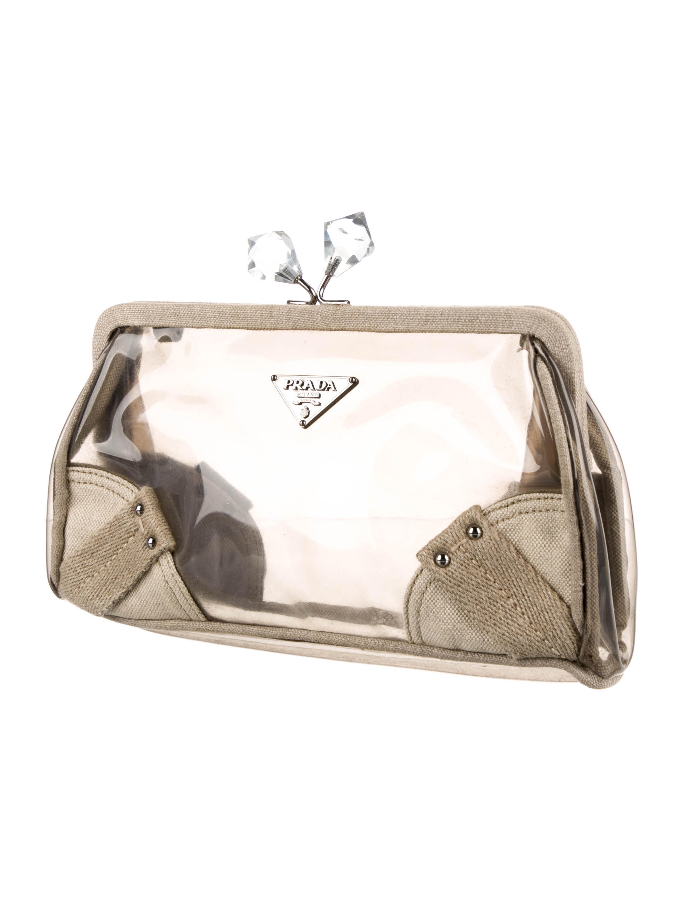 Prada PVC Crystal Frame Clutch w/ Pouch - Clear Clutches, Handbags ...