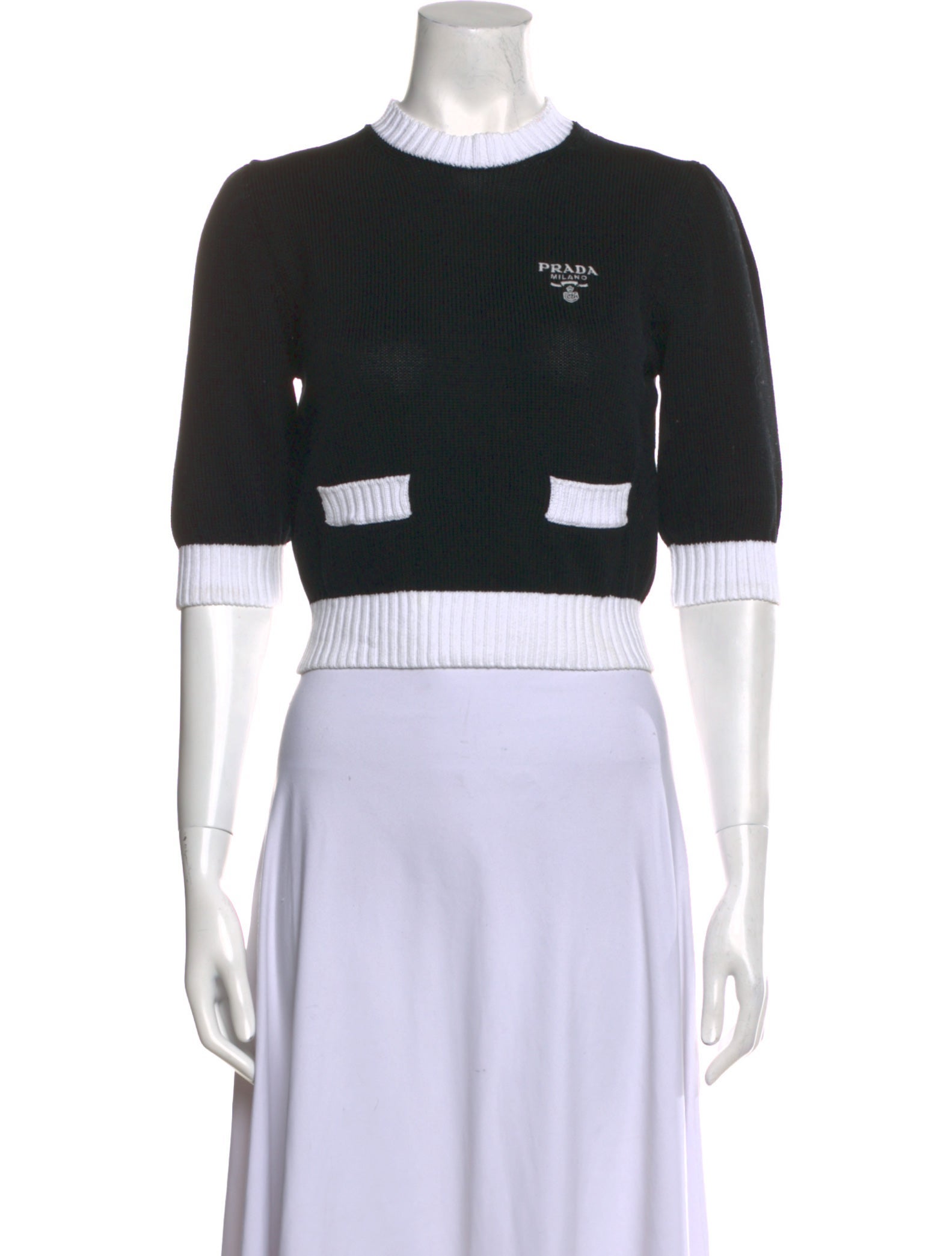 Prada Colorblock Pattern Mock Neck Crop Top - Black Tops, Clothing ...