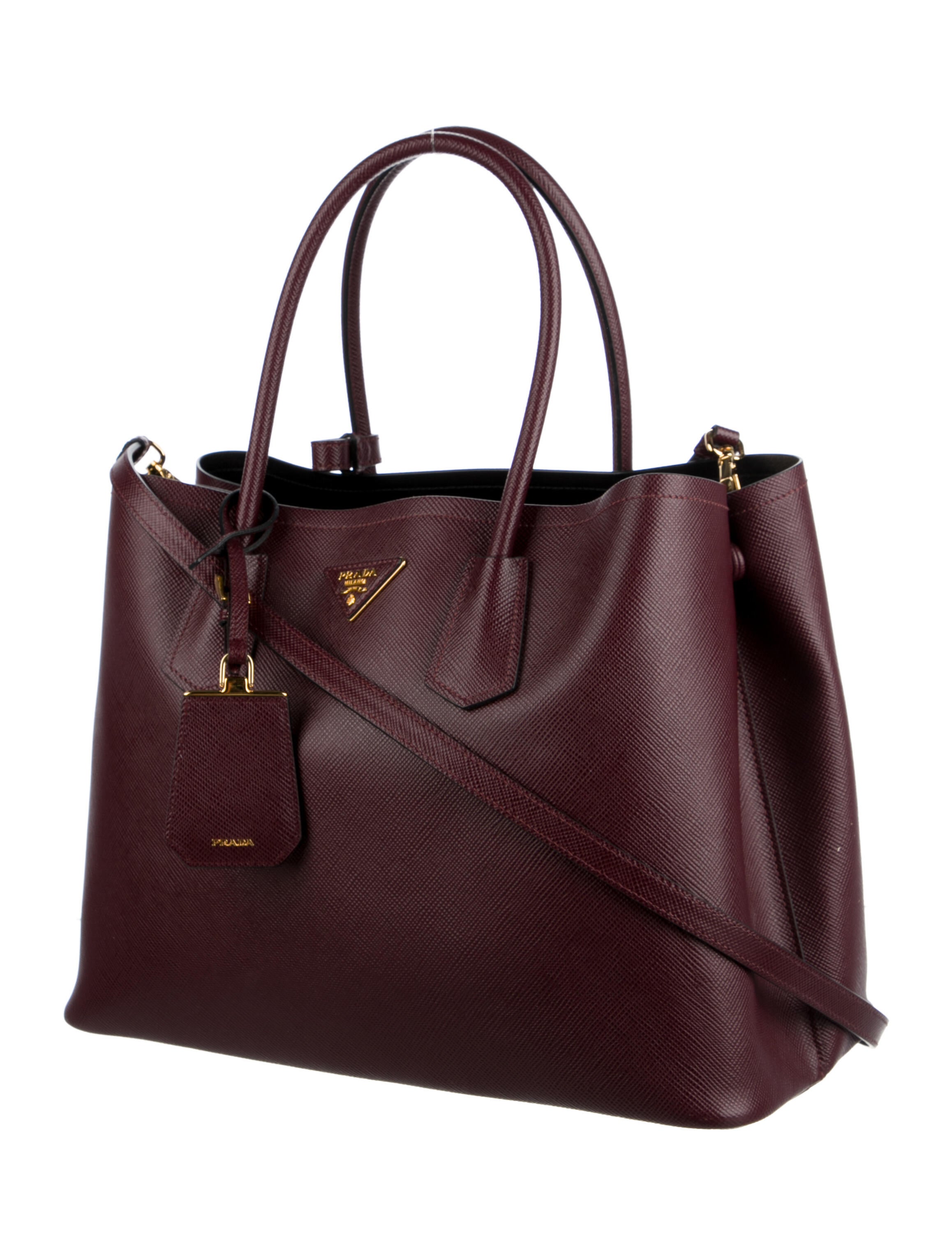 Prada Medium Saffiano Leather Double Bag - Burgundy Totes, Handbags ...