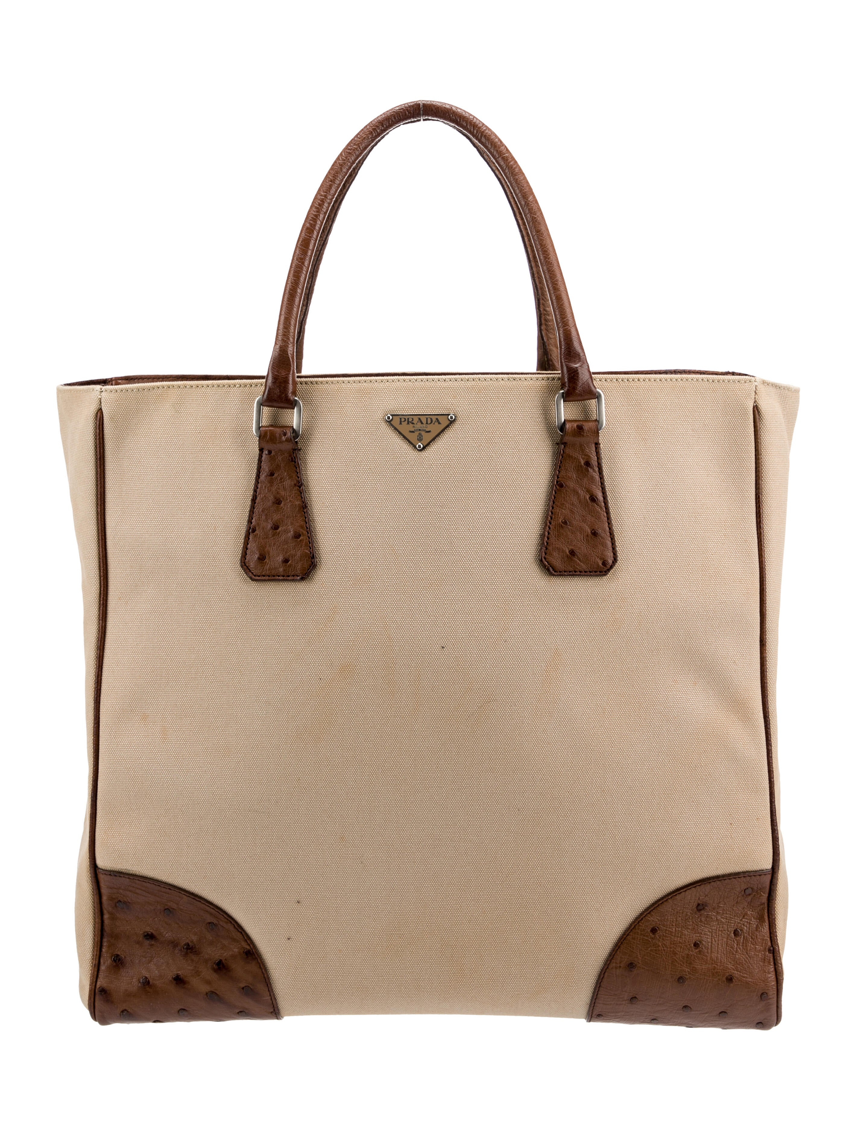 Prada Struzzo-Trimmed Tote - Neutrals Totes, Handbags - PRA862334 | The ...