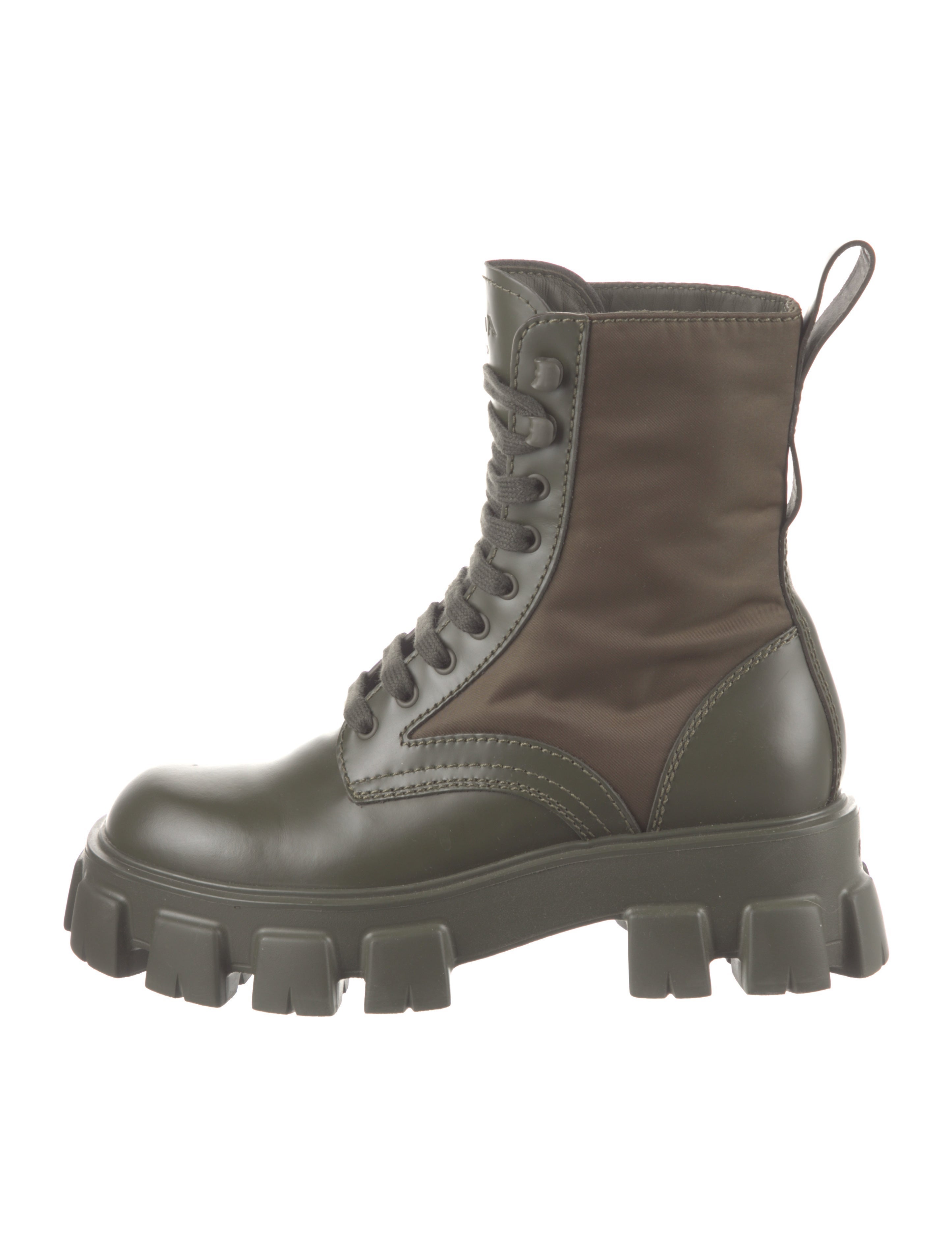 Prada Nylon Colorblock Pattern Combat Boots Green Boots Shoes Pra880826 The Realreal
