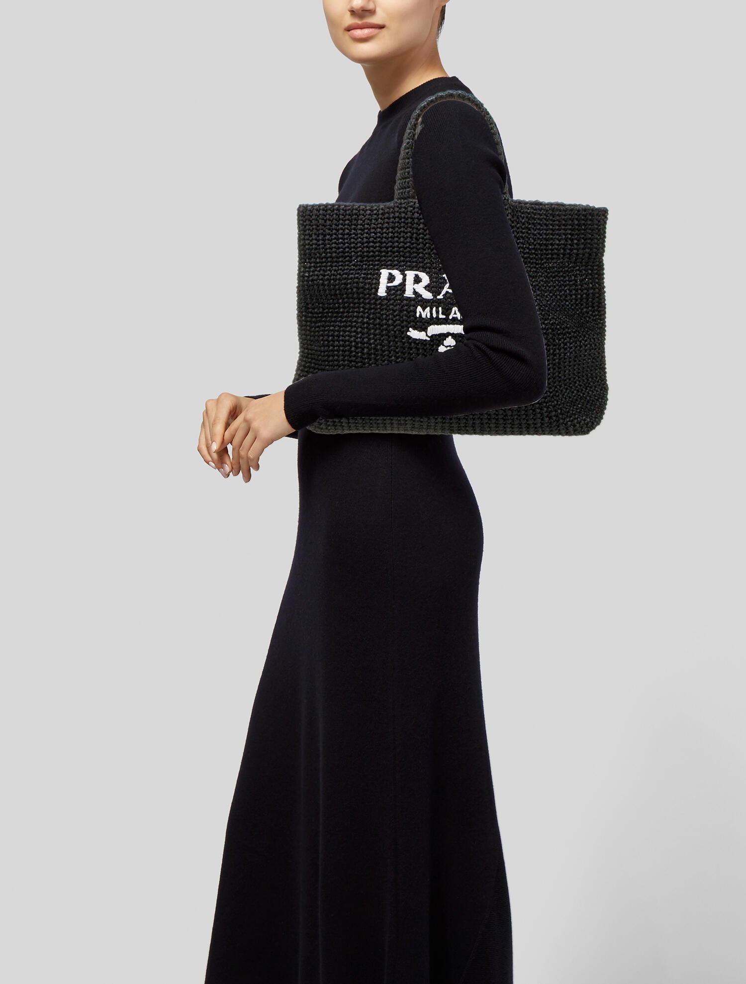 Prada Rafia Logo Tote - Black Totes, Handbags - PRA884919 | The RealReal