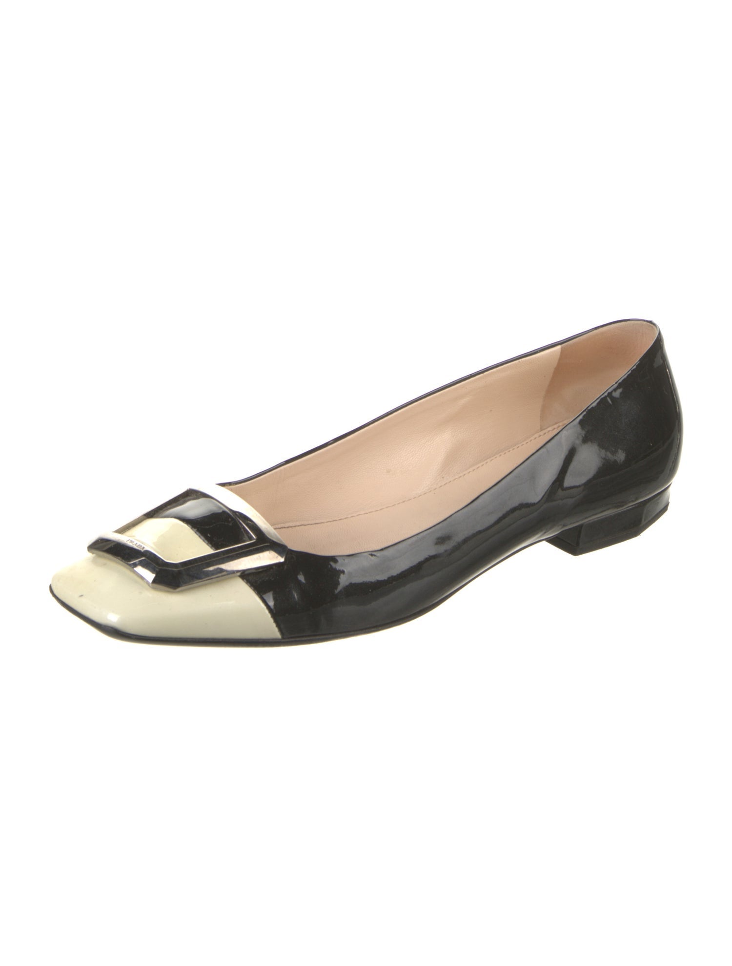 Prada Patent Leather Colorblock Pattern Flats - Black Flats, Shoes ...