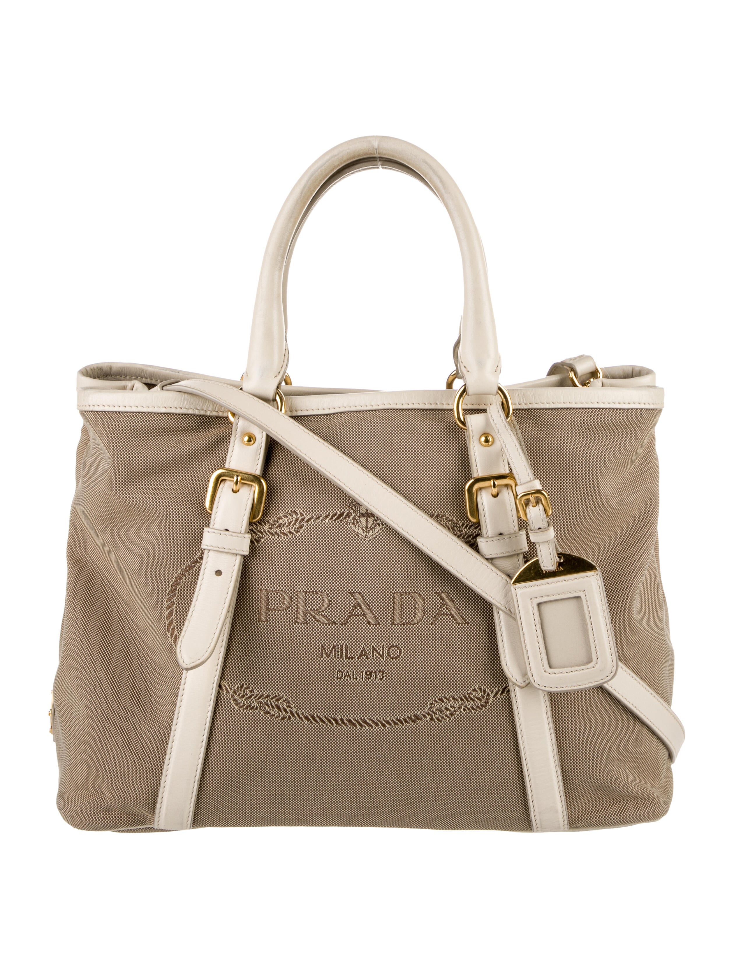 Prada City Calf-Trimmed Canapa Logo Tote - White Totes, Handbags ...