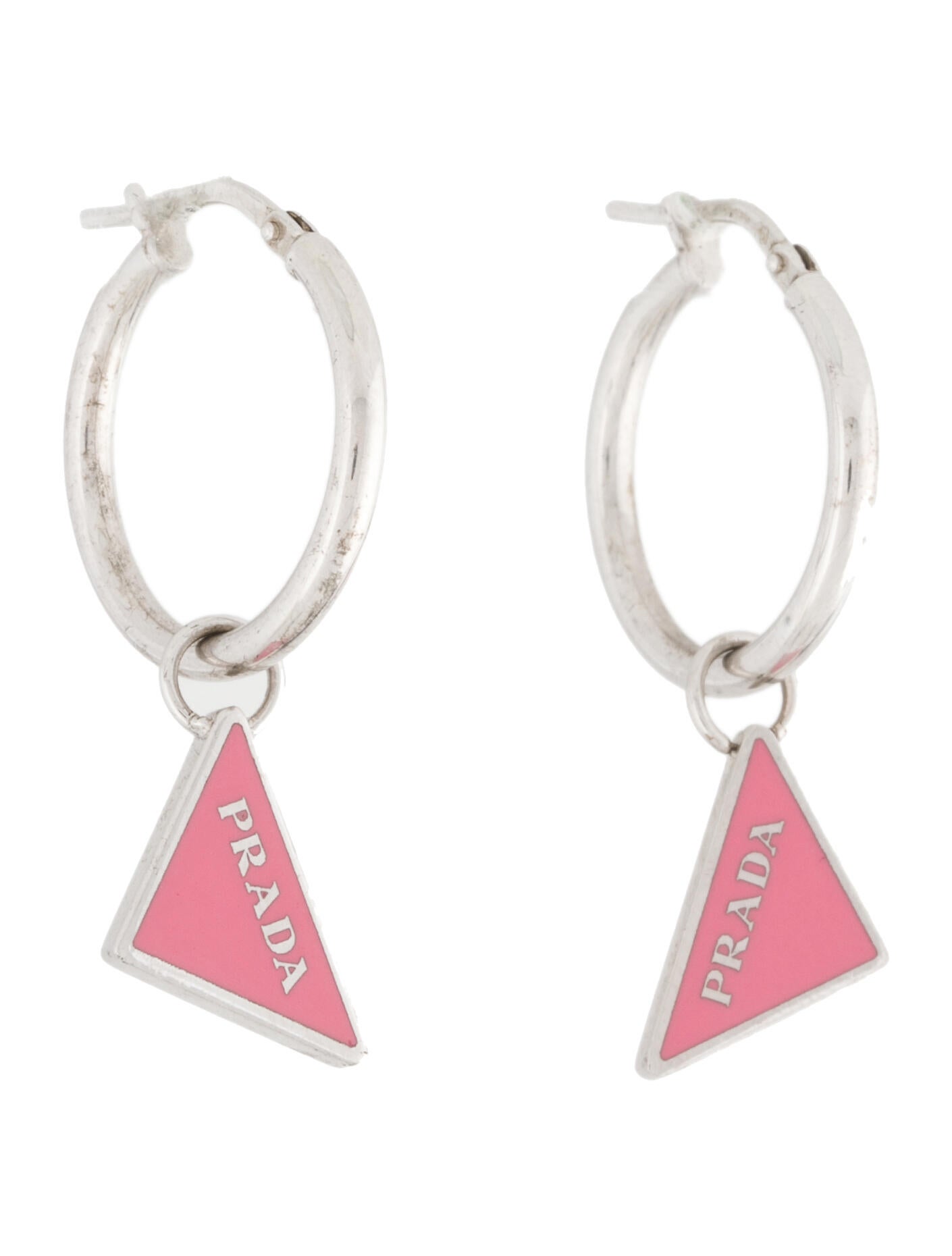Prada Enamel Symbole Hoop Drop Earrings - Sterling Silver Drop, Earrings - PRA894097 | The RealReal