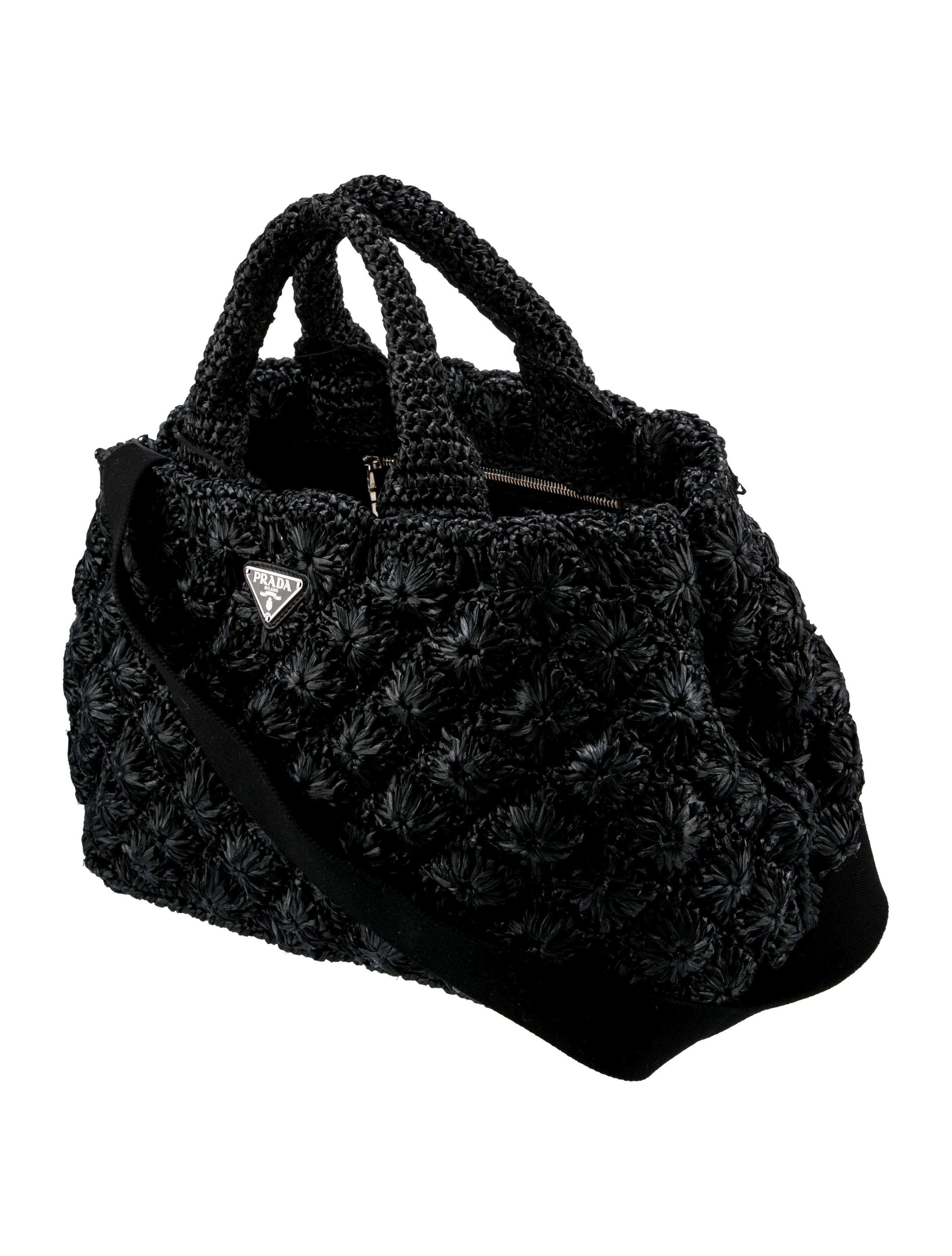 Prada Raffia Rombi Convertible Tote Bag - Black Totes, Handbags ...