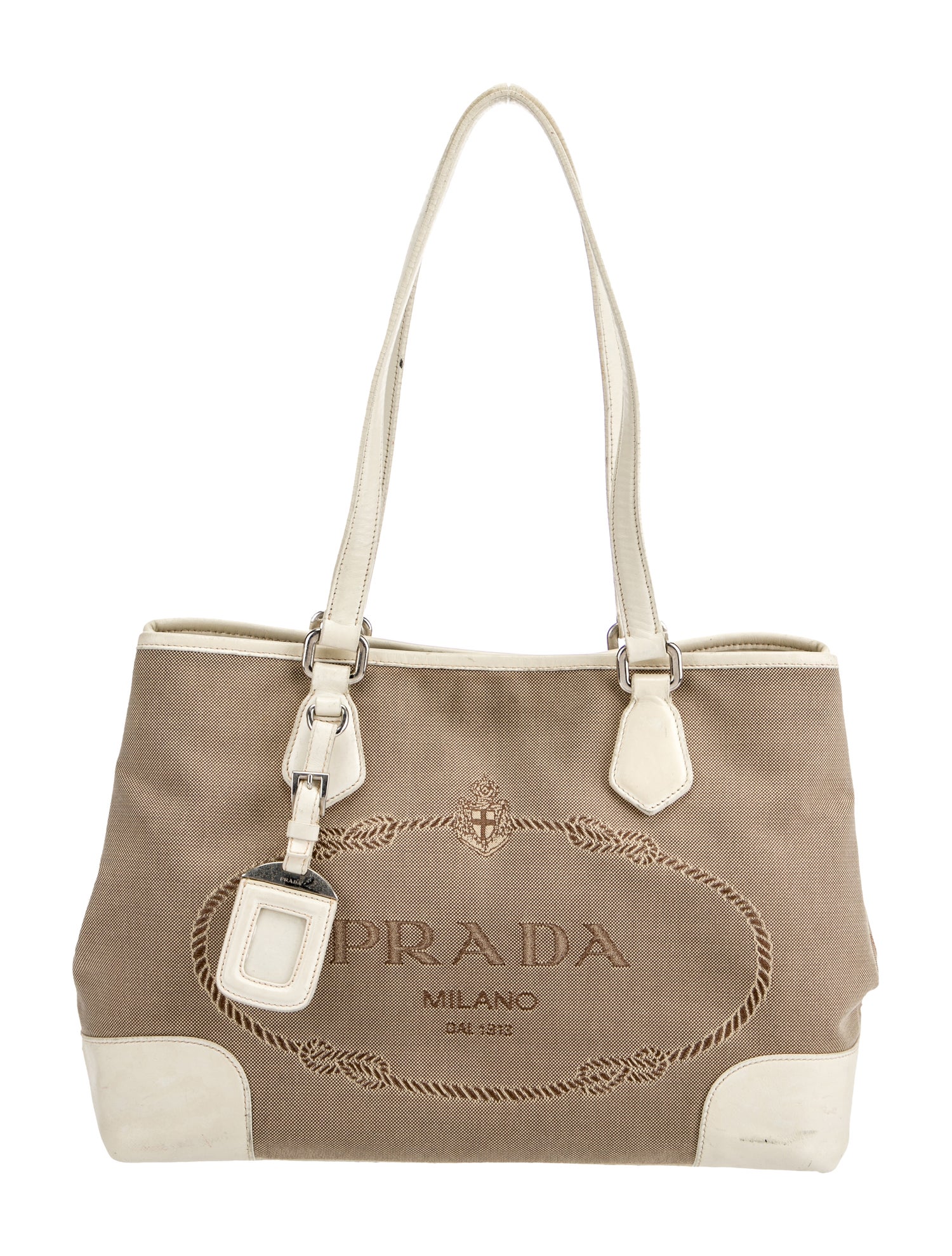 Prada Canapa Logo Jacquard Tote - Neutrals Shoulder Bags, Handbags ...