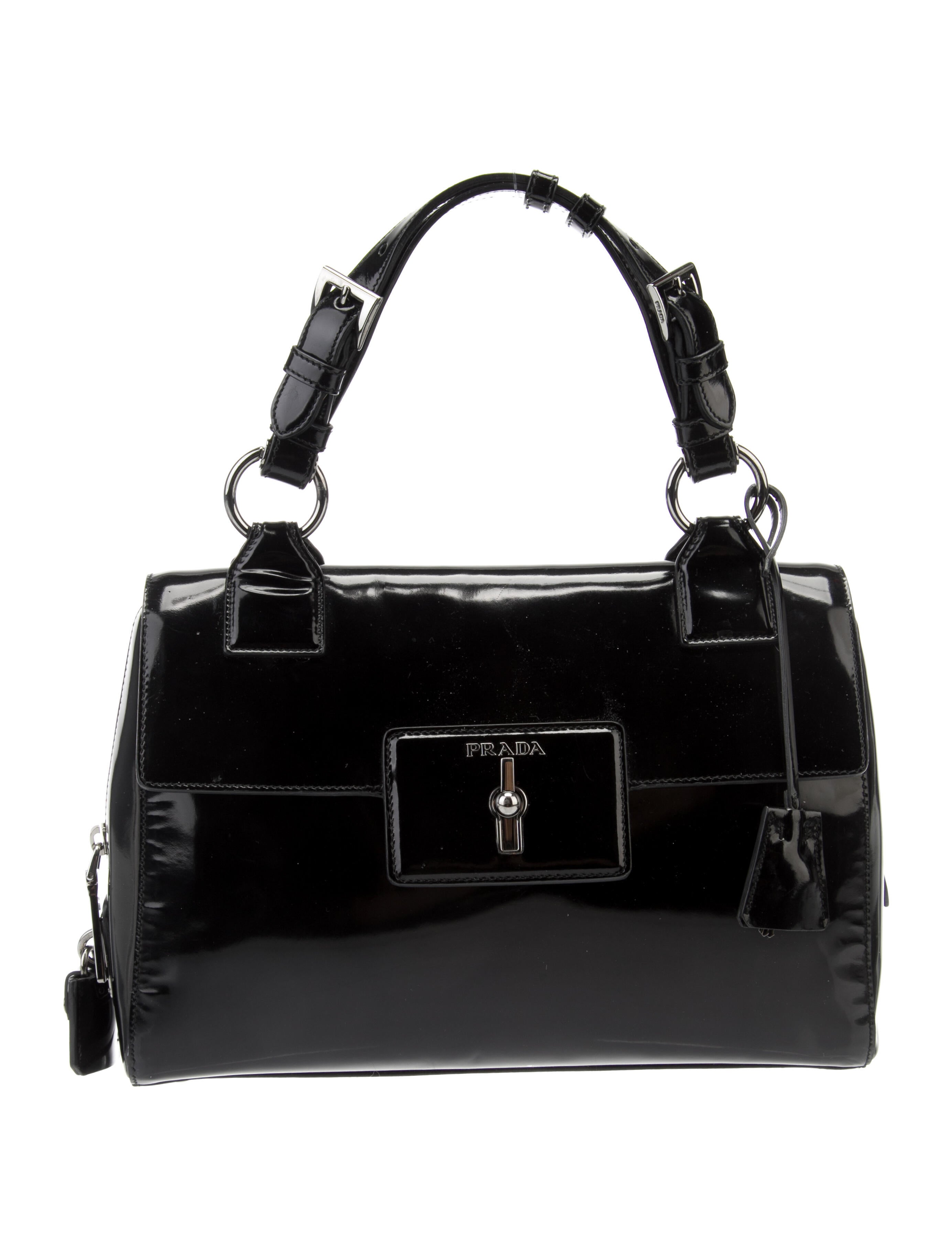 Prada Spazzolato Turn-Lock Handle Bag - Black Handle Bags, Handbags ...