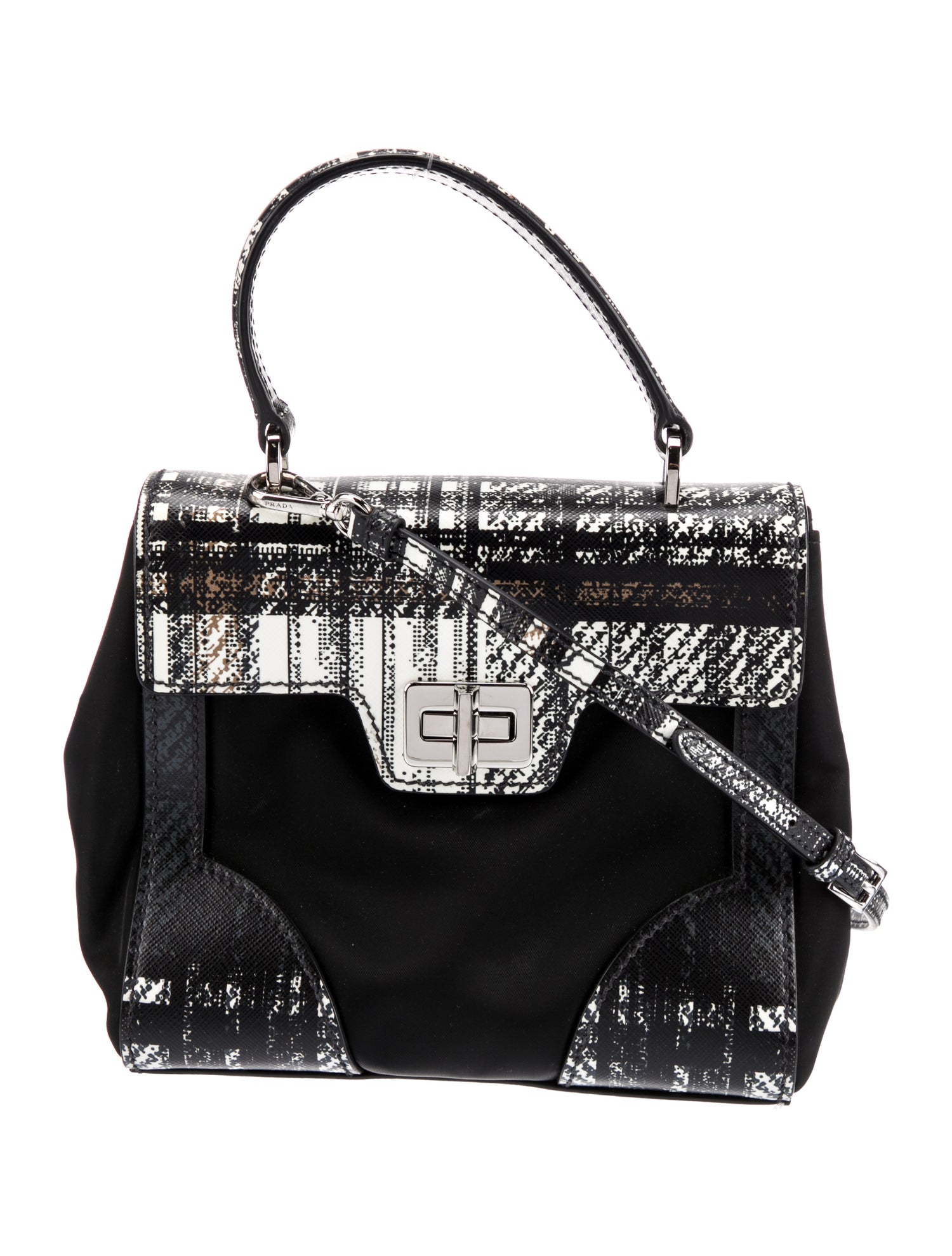 Prada Prada Printed Turn Lock Top Handle Bag - Black Handle Bags ...