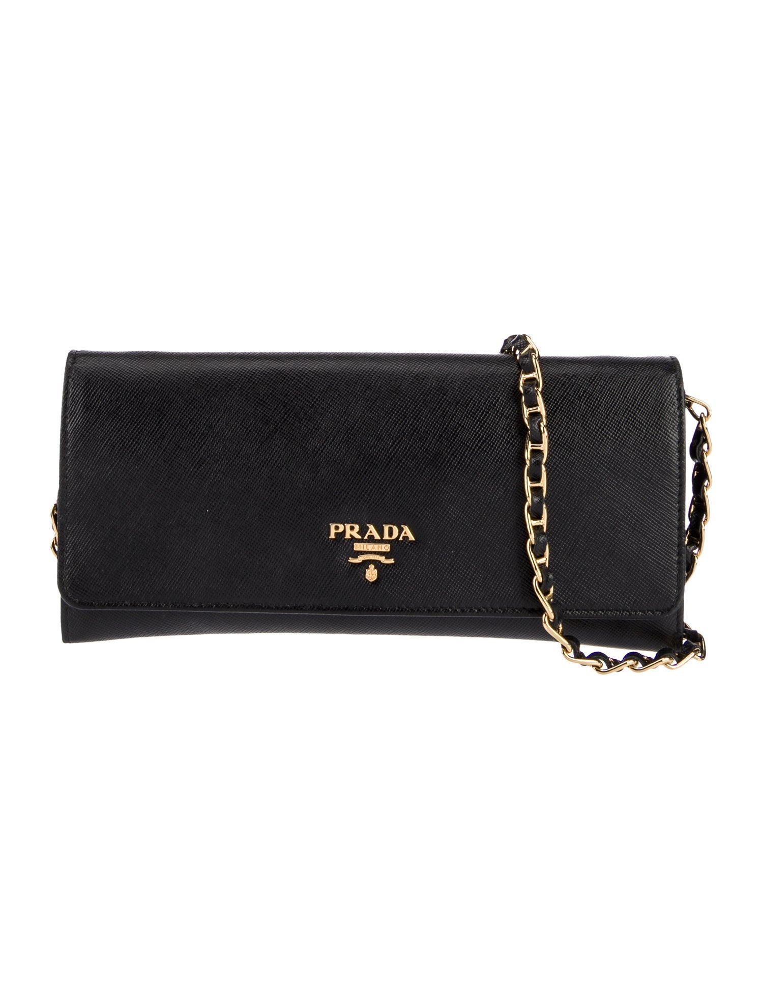 Prada Saffiano Metal Oro Wallet On Chain - Black Crossbody Bags ...